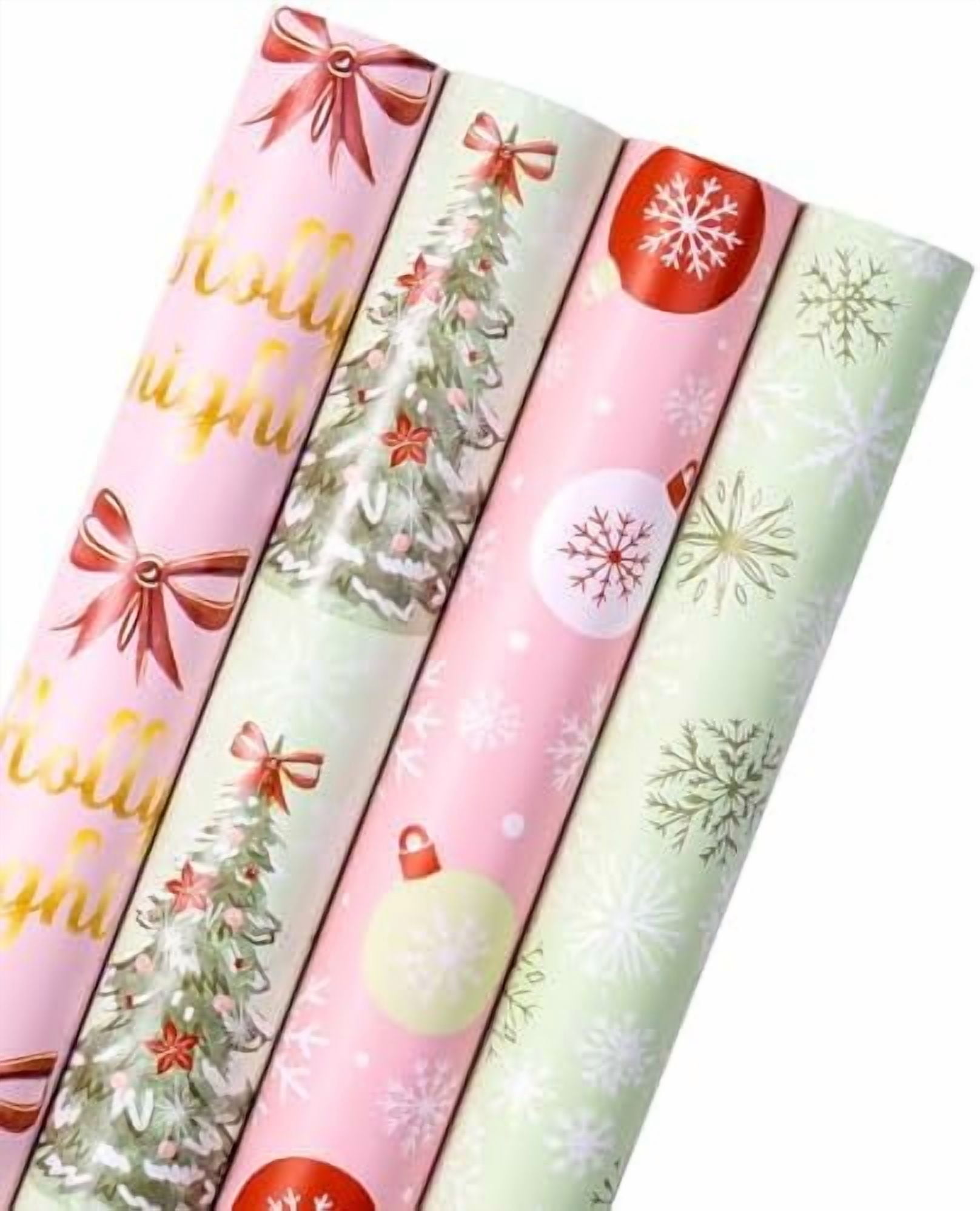 30 Inch Christmas Wrapping Paper Roll - Jumbo Roll Light Green and Pink ...