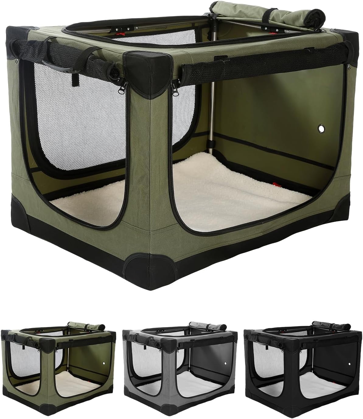 30 Inch Collapsible Travel Dog Crate for Medium Large Dogs, Portable Dog Crate 4-Door Foldable ...