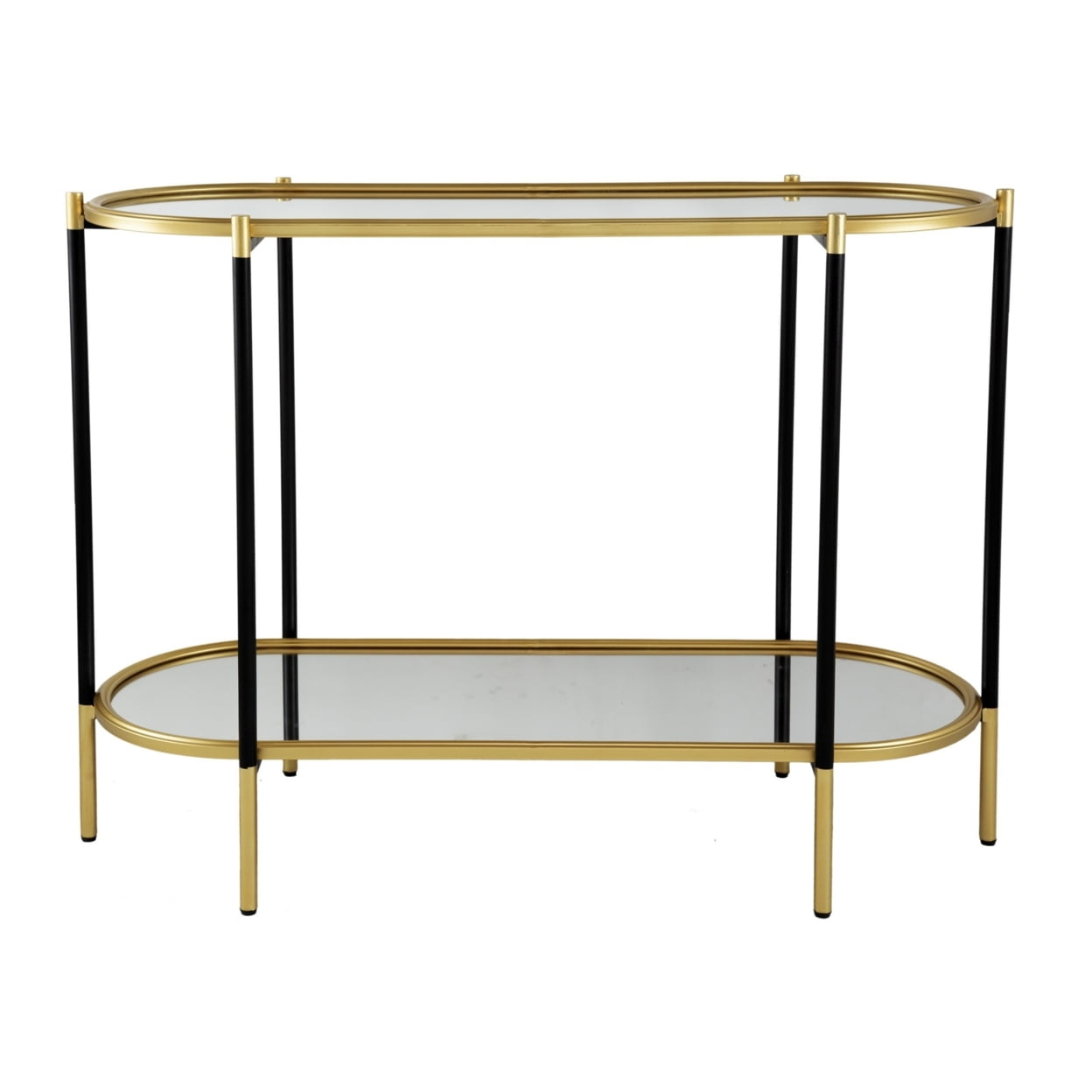 30 Inch Console Sideboard Table, Oblong, Mirrored Top, Black, Gold ...