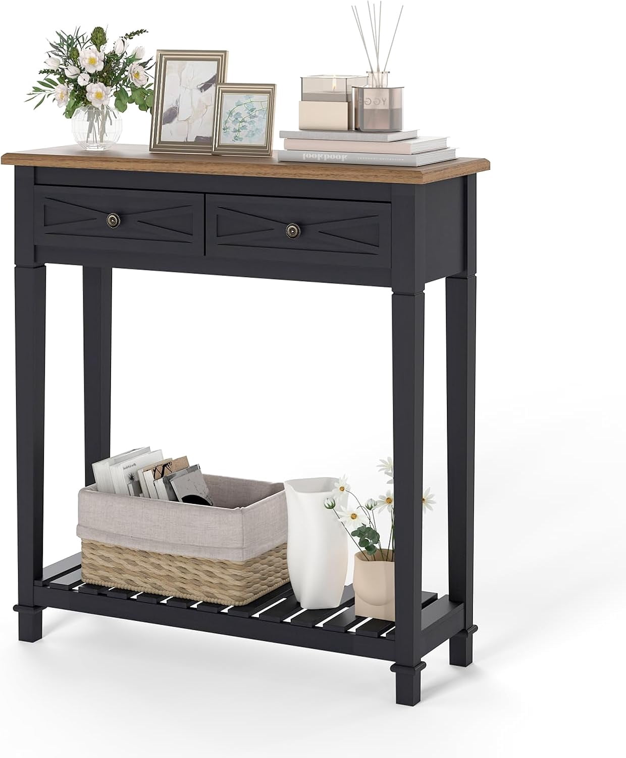 30 Inch Console Table with Drawer and Bottom Shelf, Narrow Entryway ...