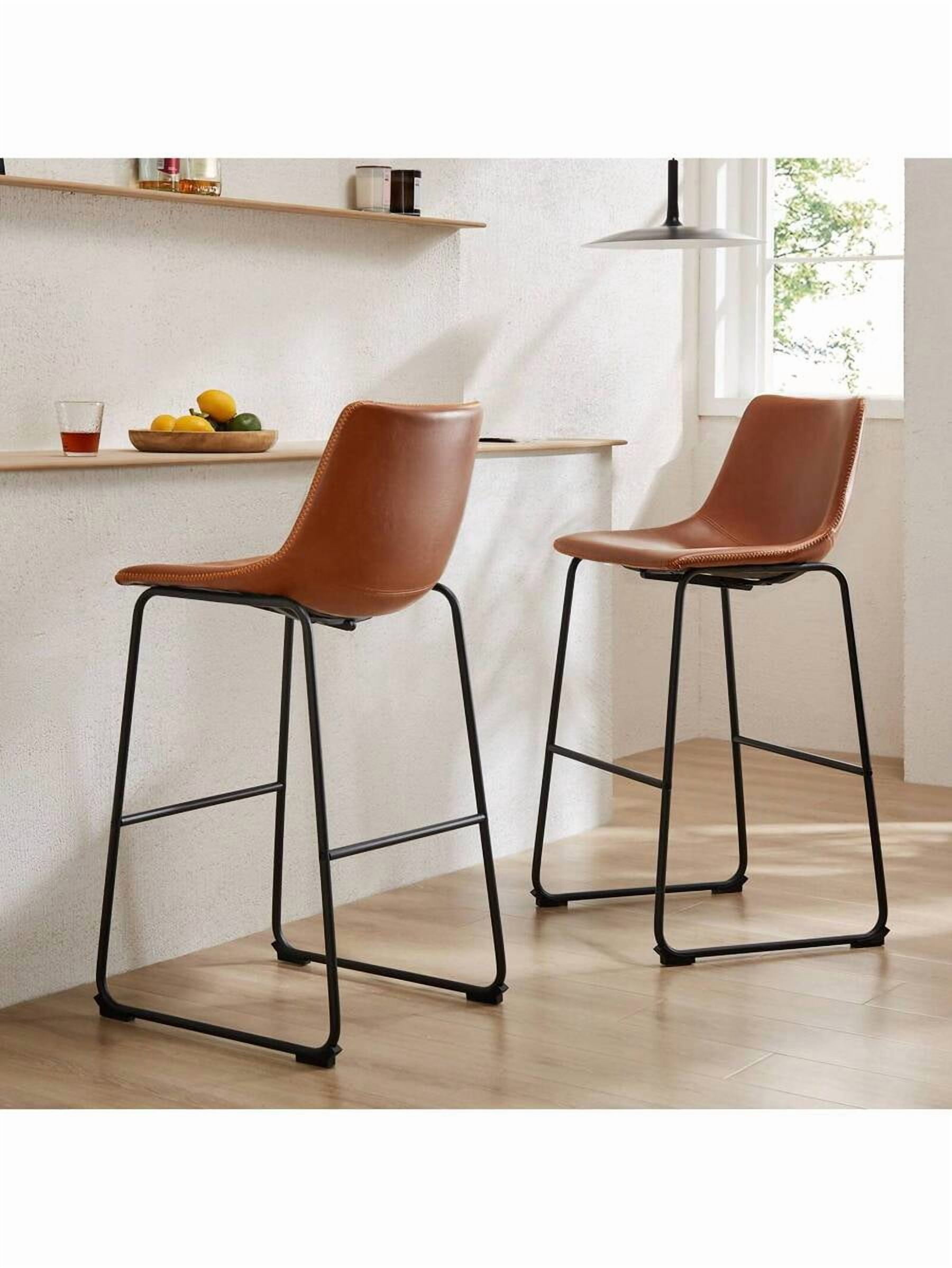 30 Inch Counter Height Bar Stools Set Of 2, Modern Faux Leather High ...