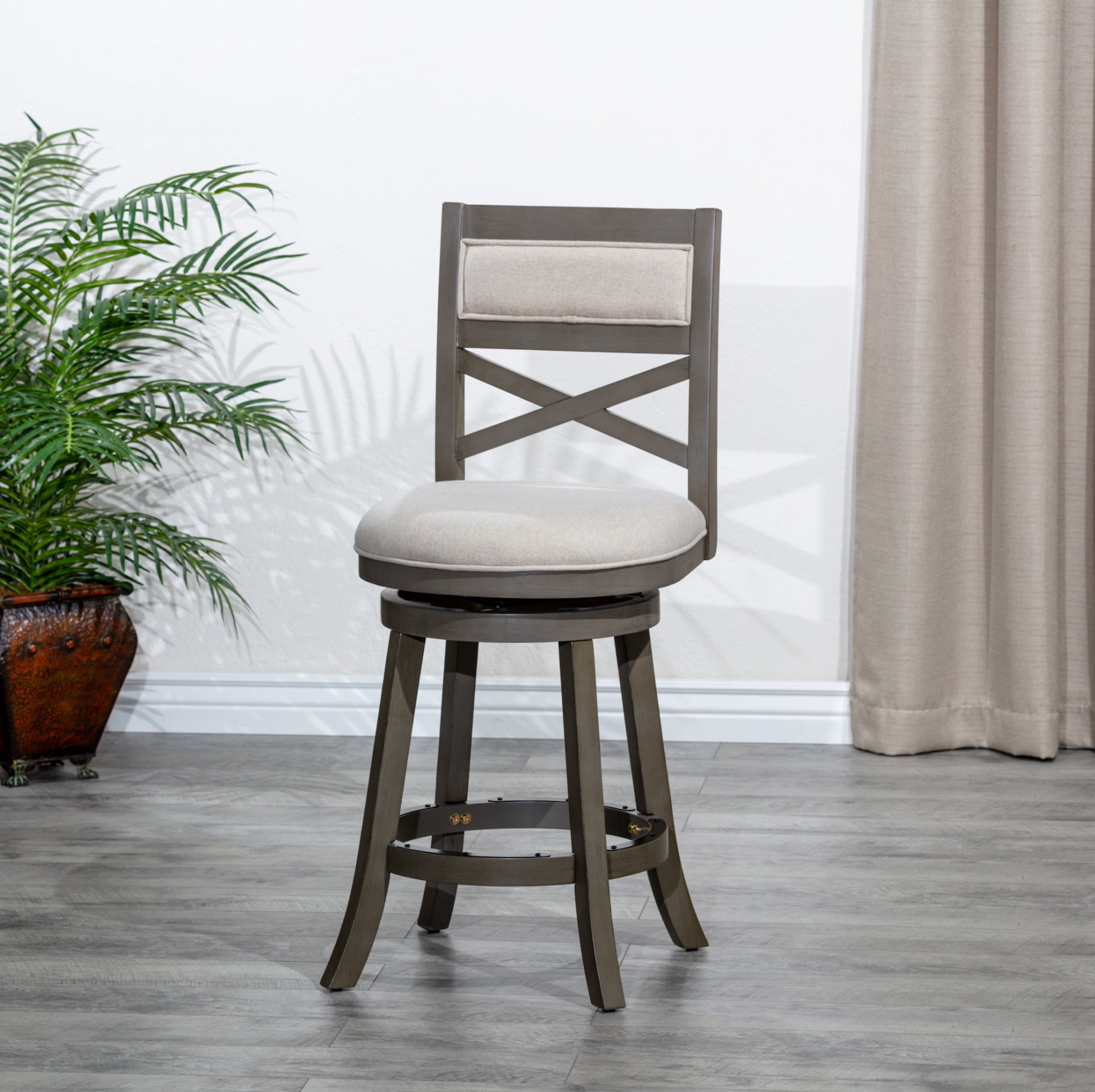 30 Inch Counter Height Swivel Stool with X-Back, Modern Upholstered Bar ...
