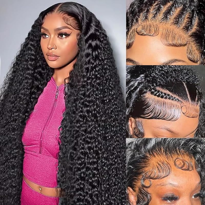 30 Inch Deep Wave Lace Front Wigs Human Hair Pre Plucked 13x6 HD Lace ...