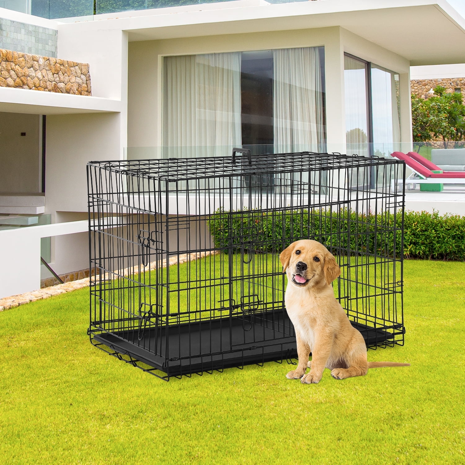 30-Inch Dog Crate, Foldable Metal Crates with Double Door, Indoor ...
