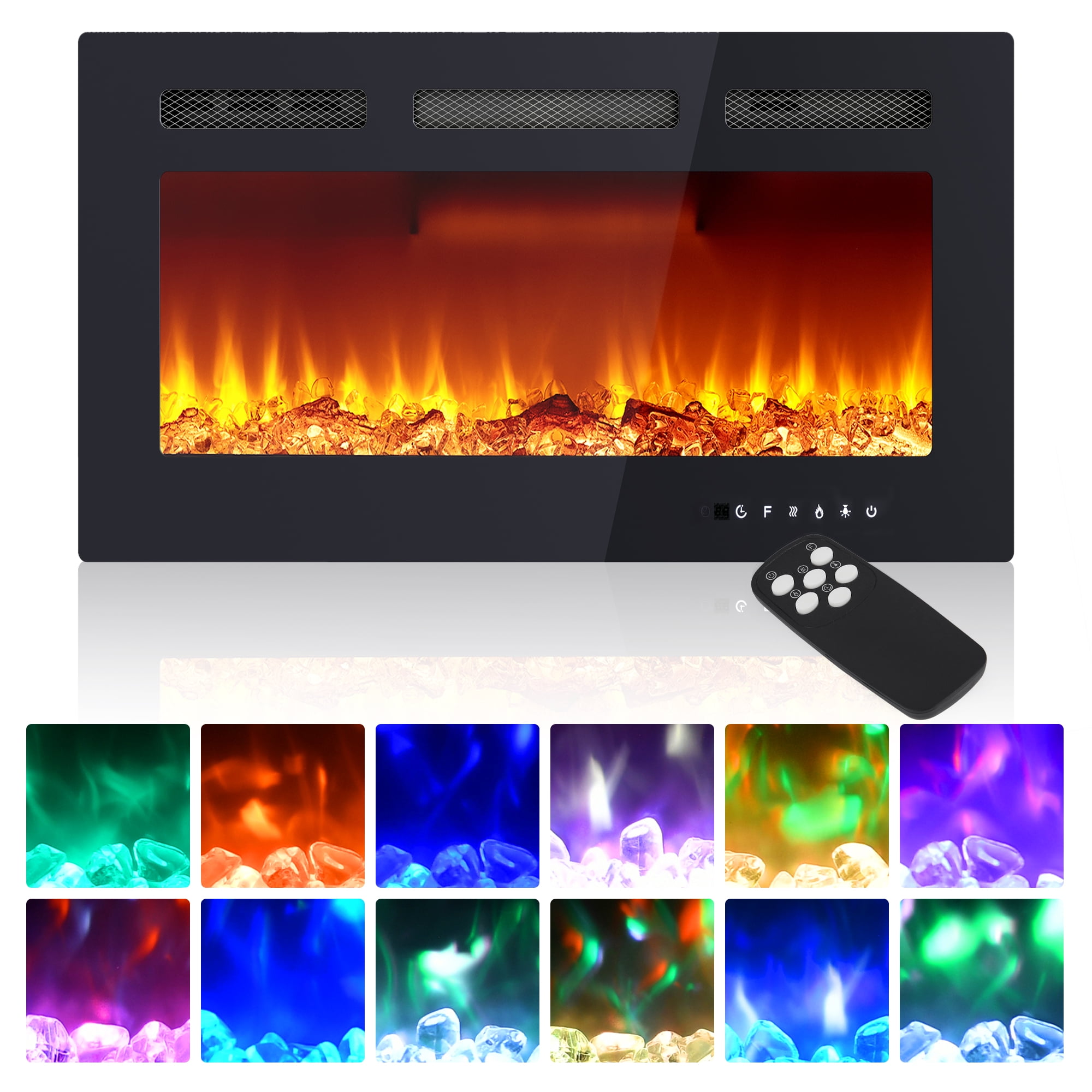 30 Inch Electric Fireplace, 750/1500W Recessed & Wall-Mounted Fireplace ...