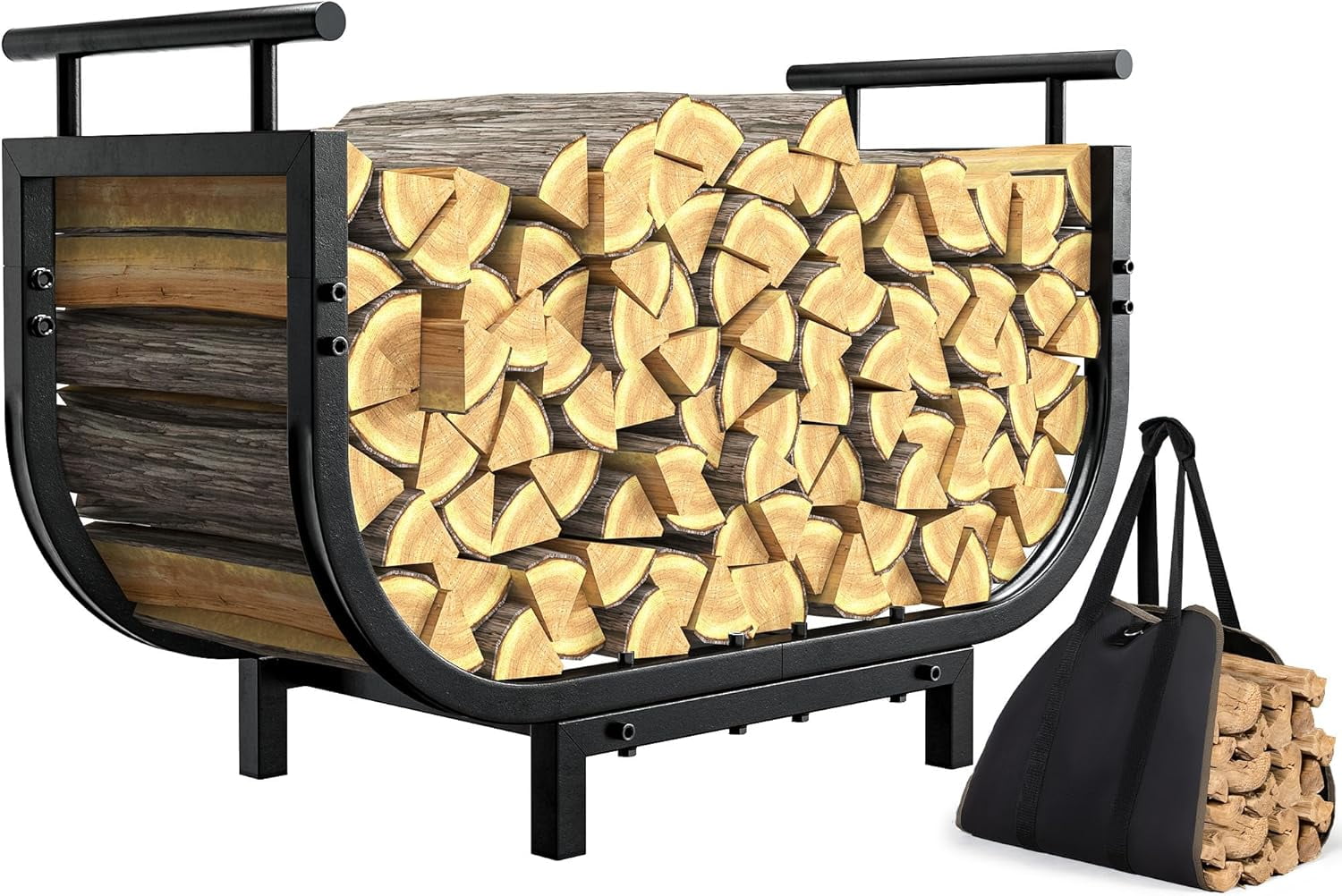 30 Inch Firewood Rack with Carrier Bag, Wood Rack for Outdoor Patio and ...