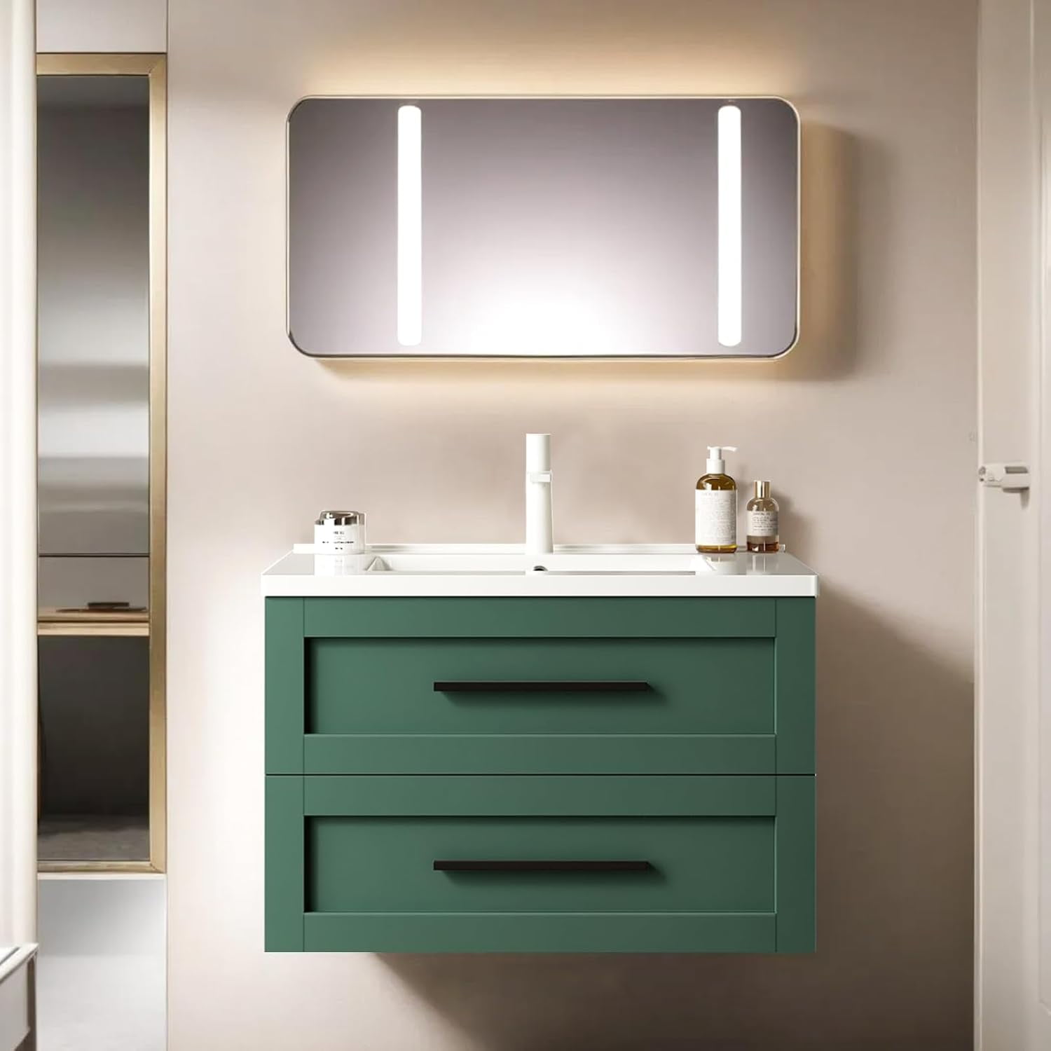 30 Inch Floating Bathroom Vanity with Sink, Ceramic Integrated Basin ...