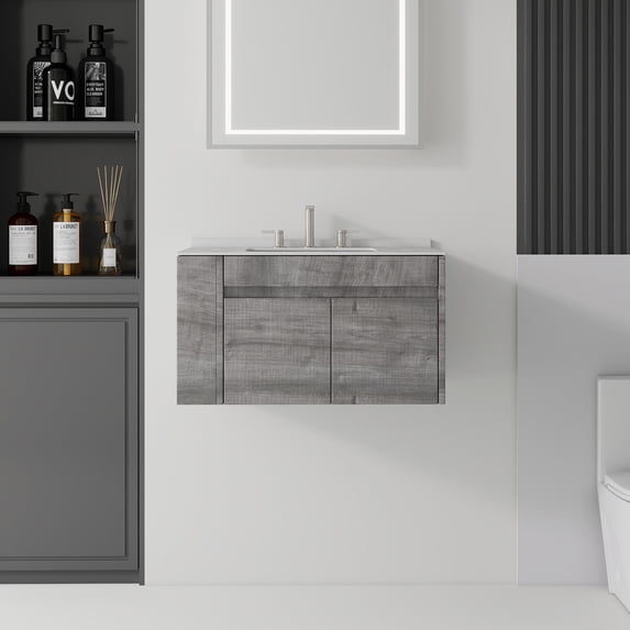 30 Inch Floating Bathroom Vanity with Sink, Soft-Close Door, 0.6-IN ...