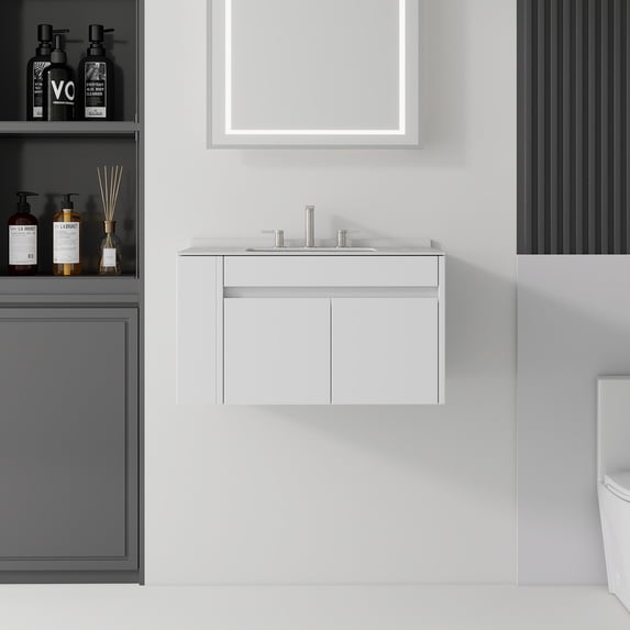30 Inch Floating Bathroom Vanity with Sink, Soft-Close Door, 0.6-IN ...