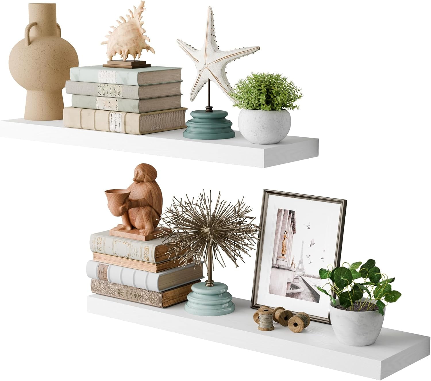 30 Inch Floating Shelves - Set of 2, 8" Deep White Wall Shelf with ...