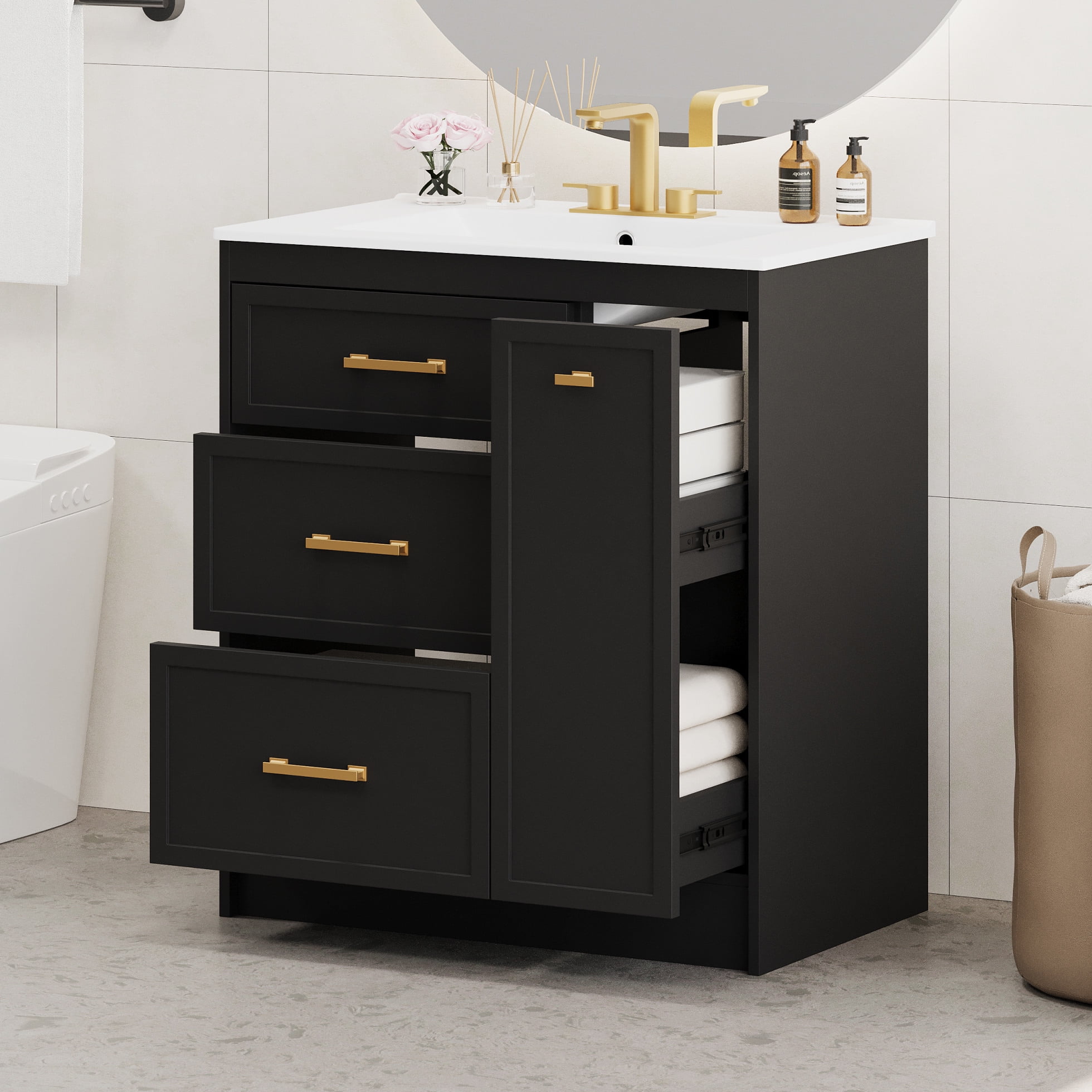 30-Inch Freestanding Bathroom Vanity with Ceramic Sink, Modern Solid ...