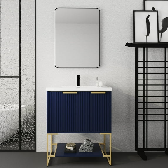 30 Inch Freestanding Bathroom Vanity in Navy Blue, 1 Drawer 1 Door ...