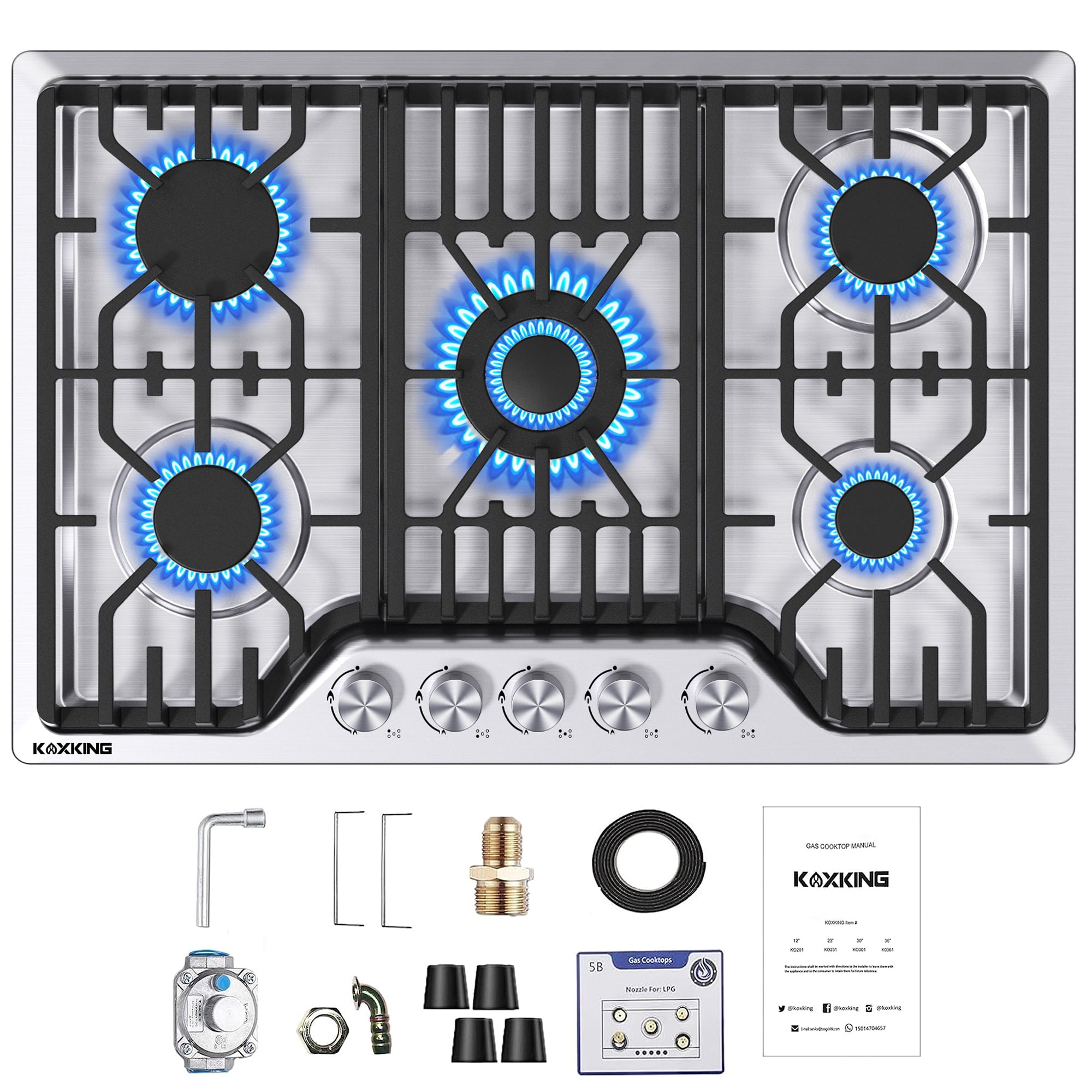 30 Inch Gas Cooktop, 30 inch Bulit-in Gas Stove Top with 5, Five Burner ...