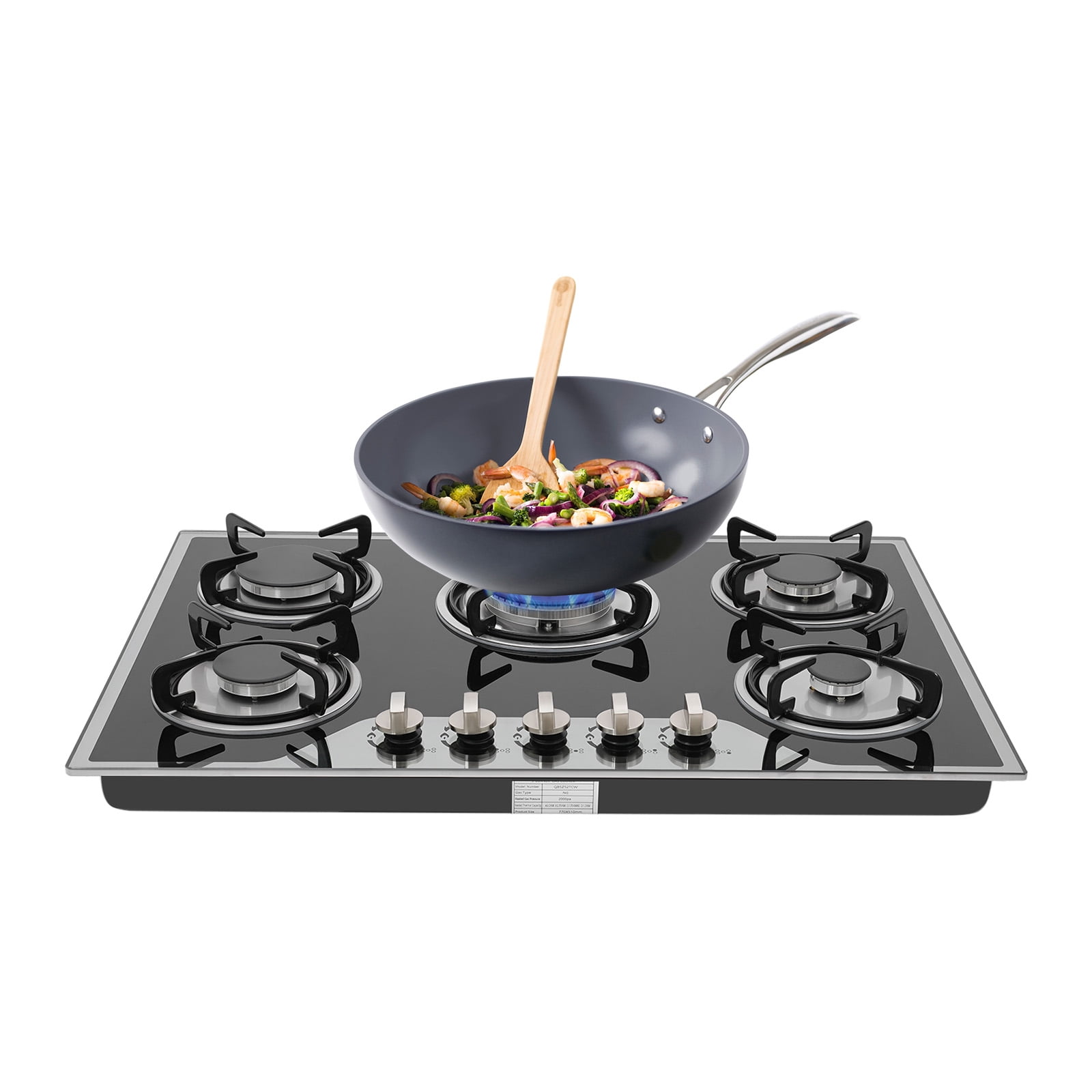 30 Inch Gas Cooktop with 5 Burners, LPG/NG Dual Fuel Stainless Steel ...