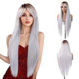 30-Inch Gradient Pink Long Straight Hair Wigs with Bangs - Perfect for ...