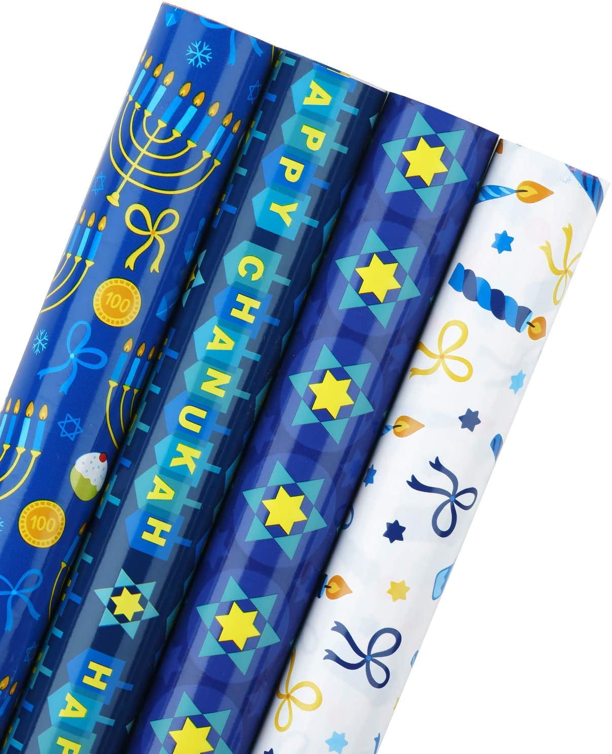30 Inch Hanukkah Wrapping Paper Roll - Jumbo Roll Menorahs, the Star of ...