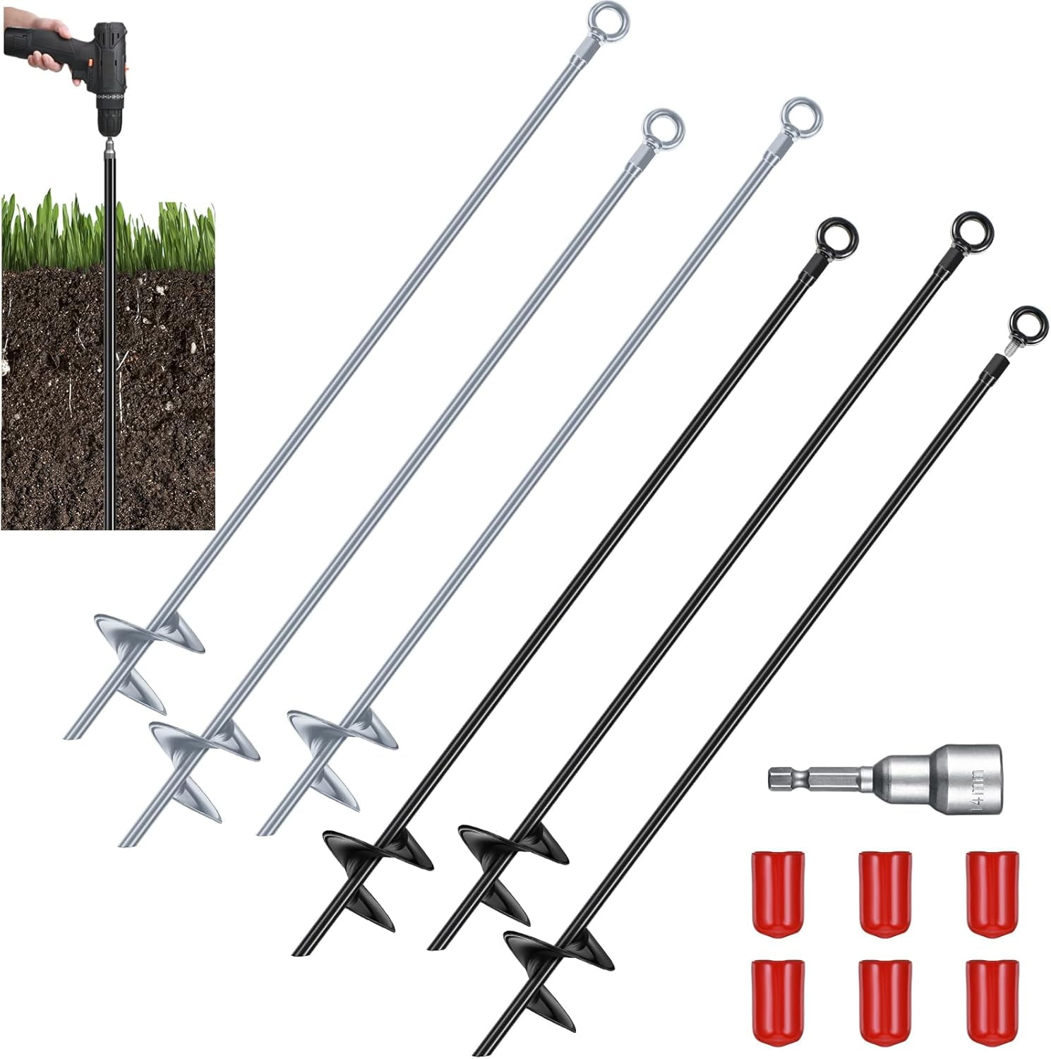 30 Inch Heavy Duty Ground Anchor Spiral Blade Earth Anchor Kit Metal ...