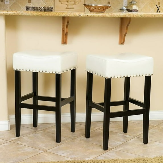 30-Inch Ivory Backless Leather Bar Stools (2-Pcs Set) | Synthetic ...