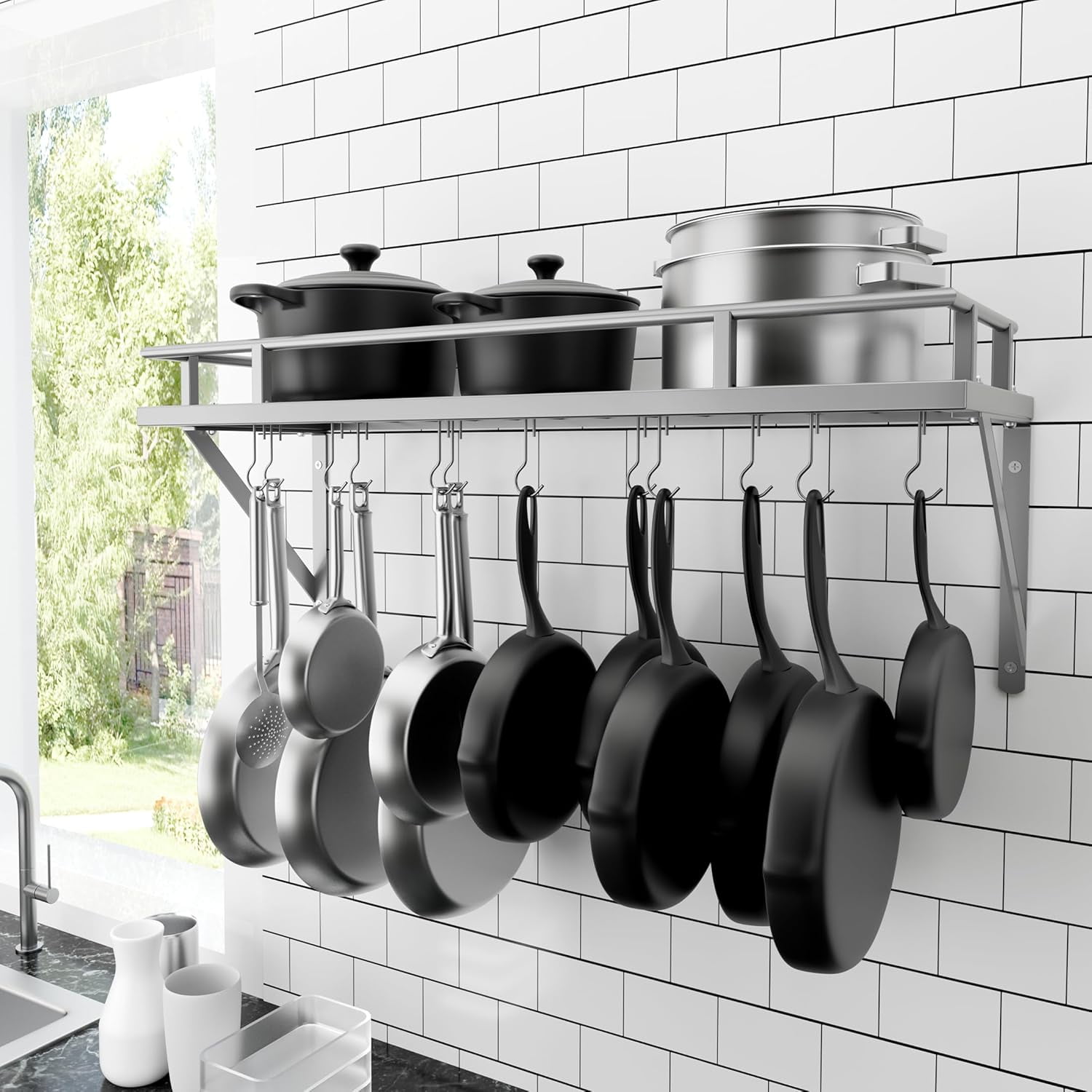 30-Inch Kitchen Pan Pot Rack Wall Mounted Hanging Storage Organizer ...