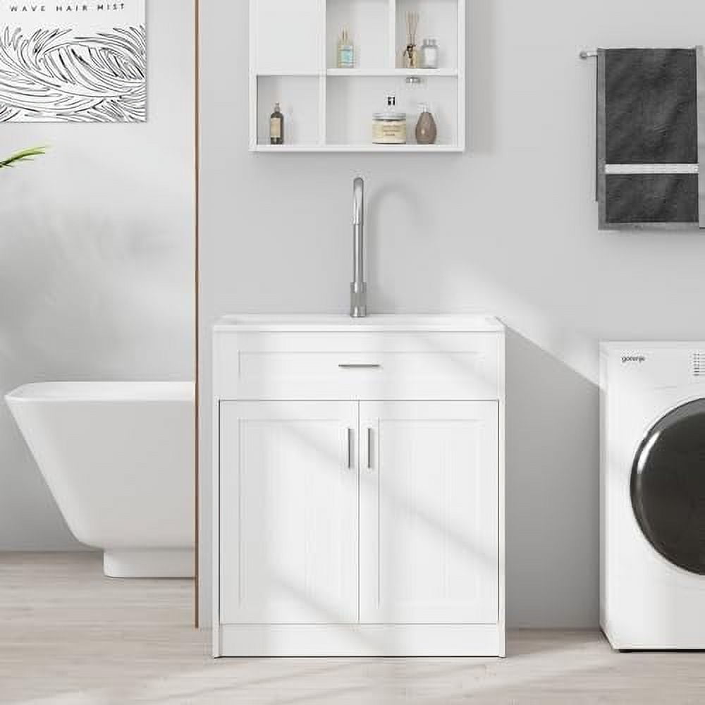 30 Inch Laundry Sink with Cabinet, Ceramic Utility Sink with Cabinet ...