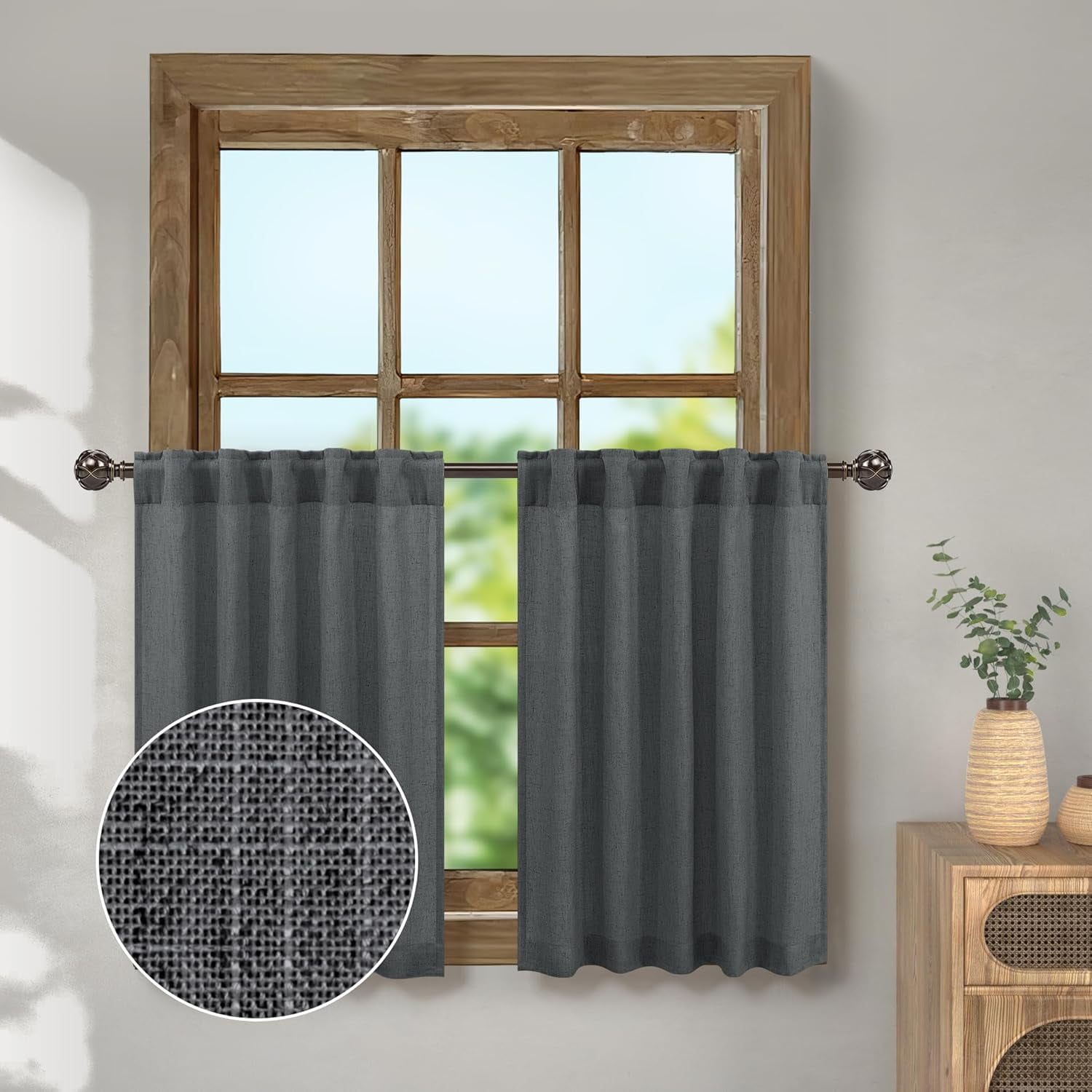 30 Inch Length Curtains Tiers for Bathroom Window Back Tab Pocket Cafe ...