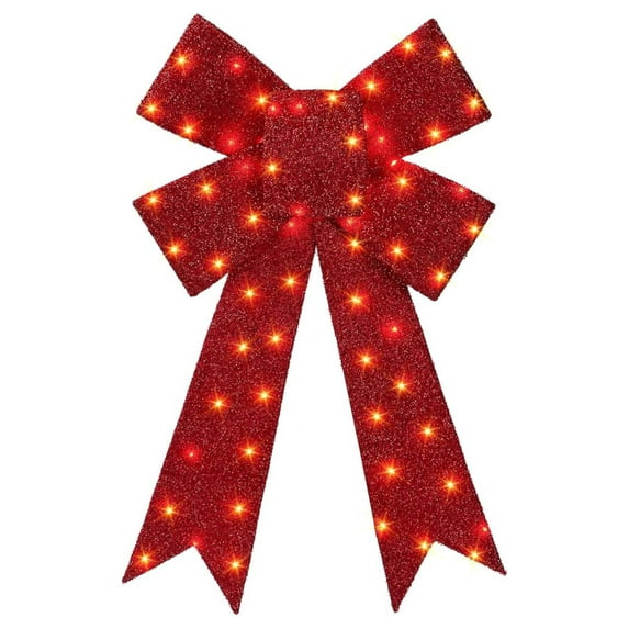 30 Inch Lighted Christmas Bow, 75 LED Pre-lit Xmas Bow Decoration ...