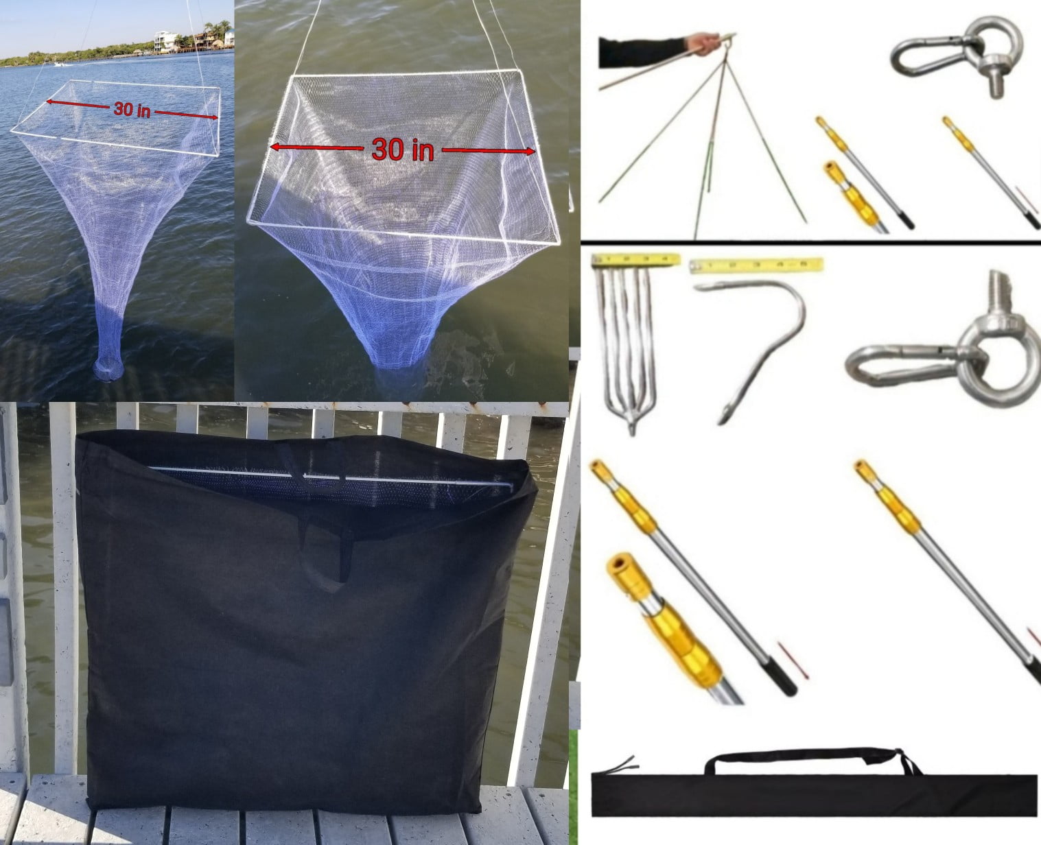 30" Baitfish Drop Net with Long Rope and 20ft Telescoping Pole ...