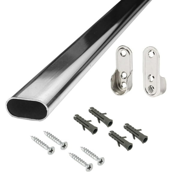 30 Inch Long Steel Oval Closet Rod with Hanging Brackets, Wall Anchors ...
