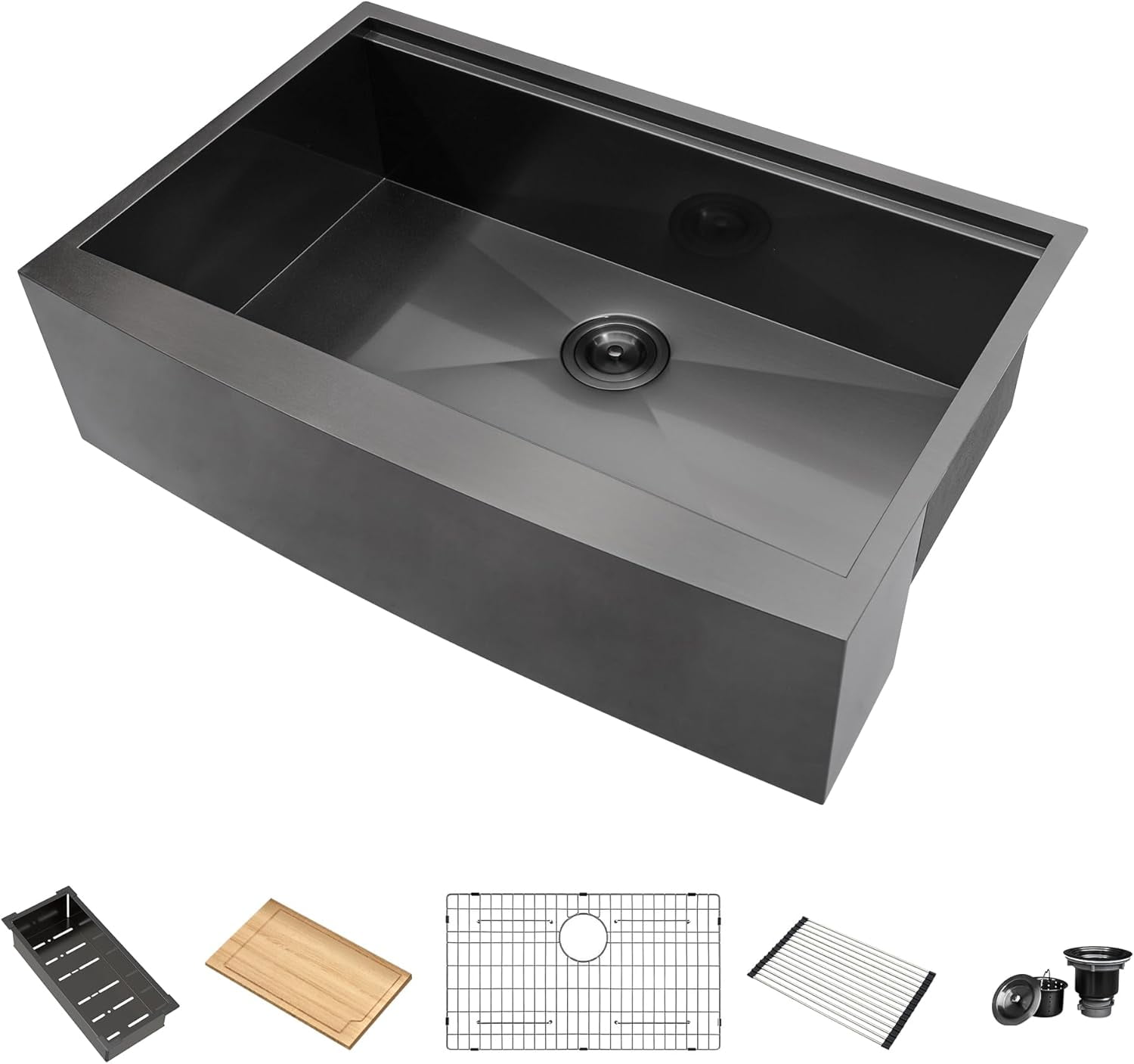 30 Inch Matte Black Farmhouse Kitchen Sink Apron Front Workstation ...