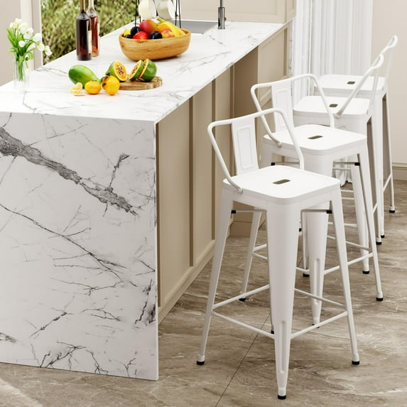 30 Inch Metal Bar Stools Set of 4, Industrial Design with Backrest ...