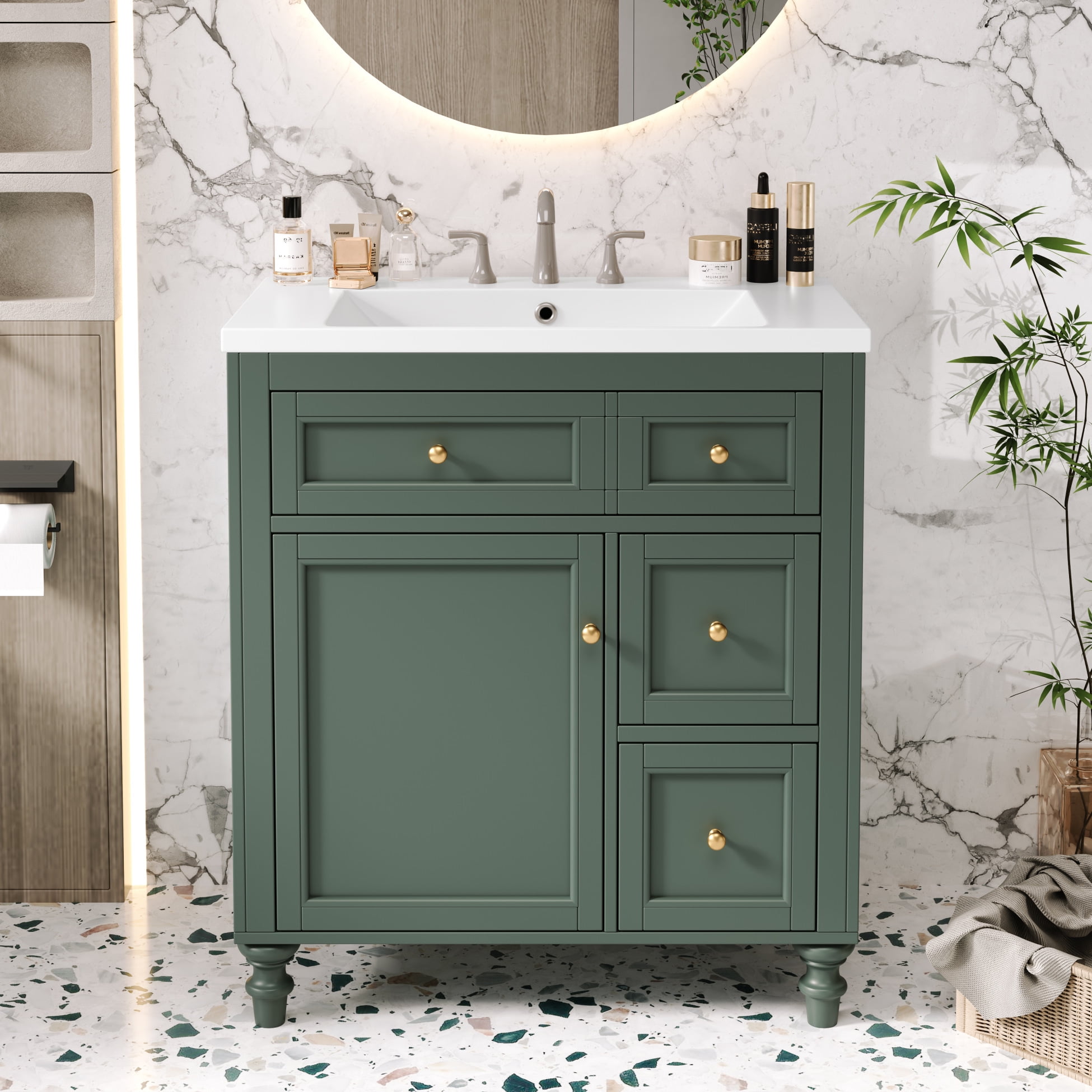 30-Inch Modern Bathroom Vanity with Integrated Sink, Soft-Close Drawers ...