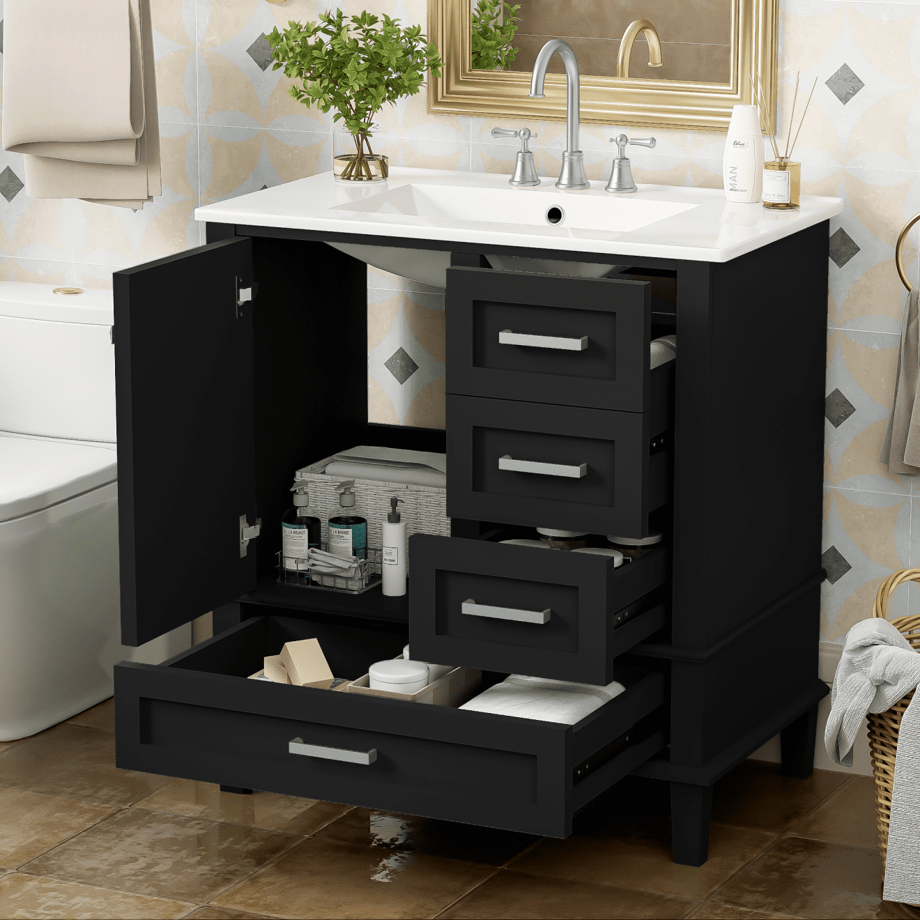 30-Inch Modern Bathroom Vanity with Sink Combo, Soft-Close Door & 3 ...