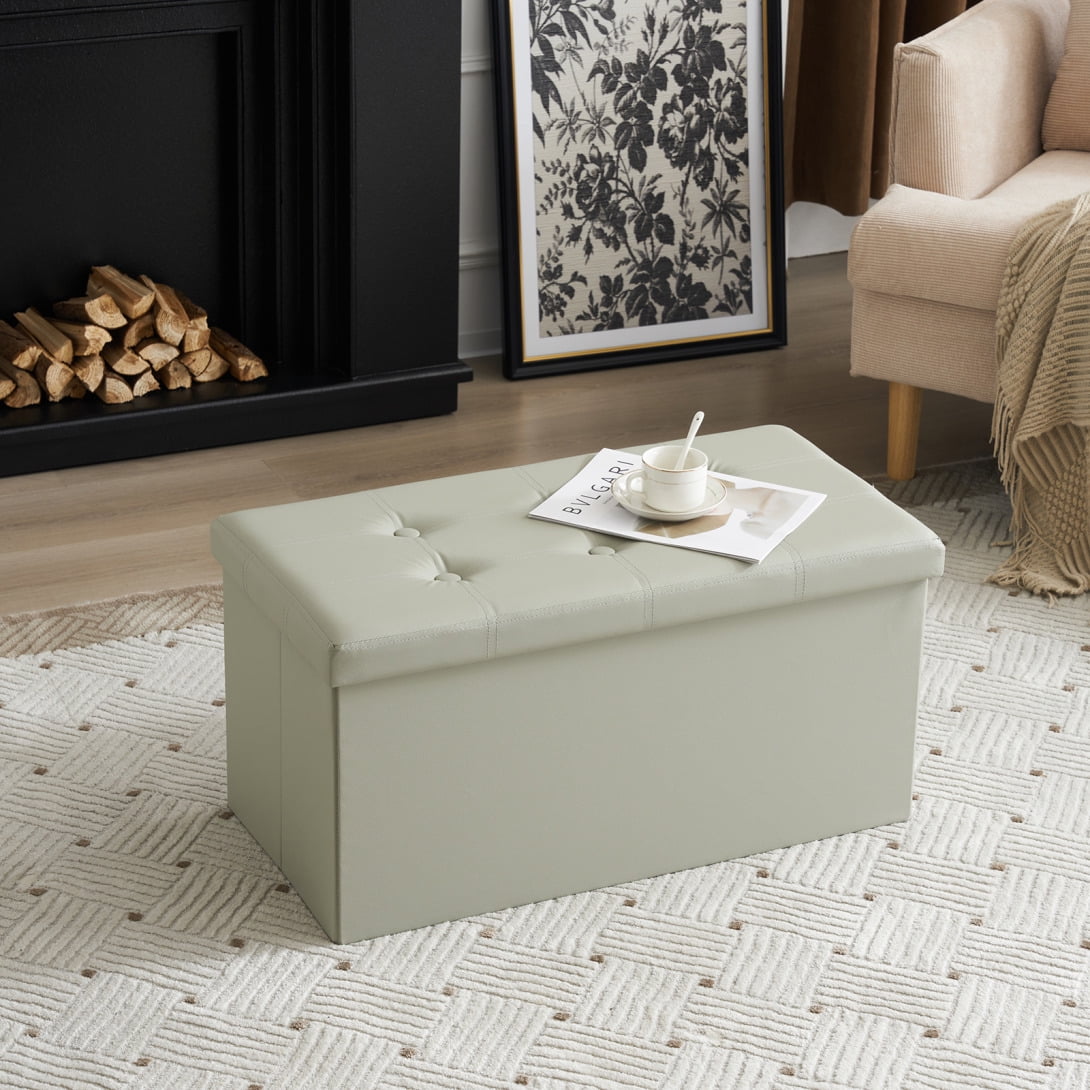 30-Inch Modern Pull Point PVC Folding Storage Footstool, Soft Padded ...
