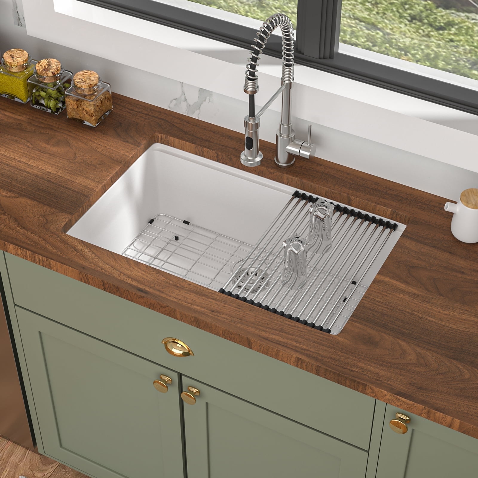 30 Inch Modern White Quartz Workstation Kitchen Sink Single Bowl Undermount Sink with ...