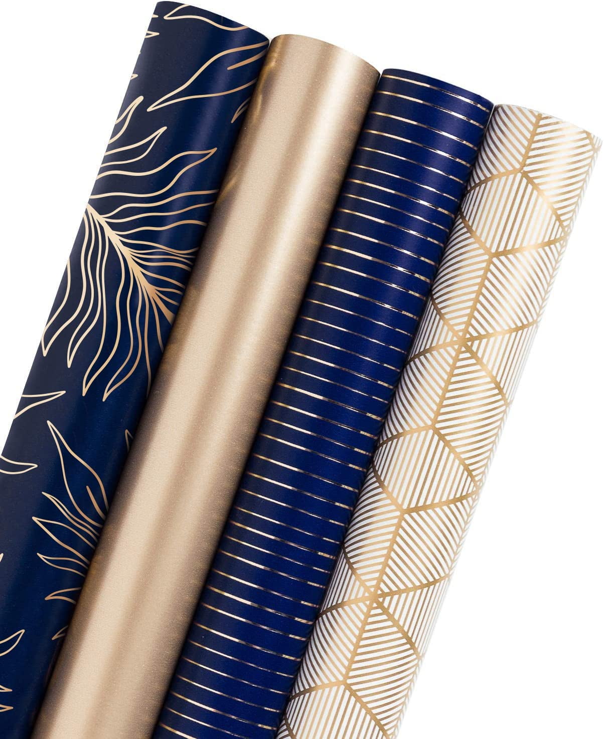 30 Inch Navy Wrapping Paper - Jumbo Roll Gold and Print with Cut Lines ...