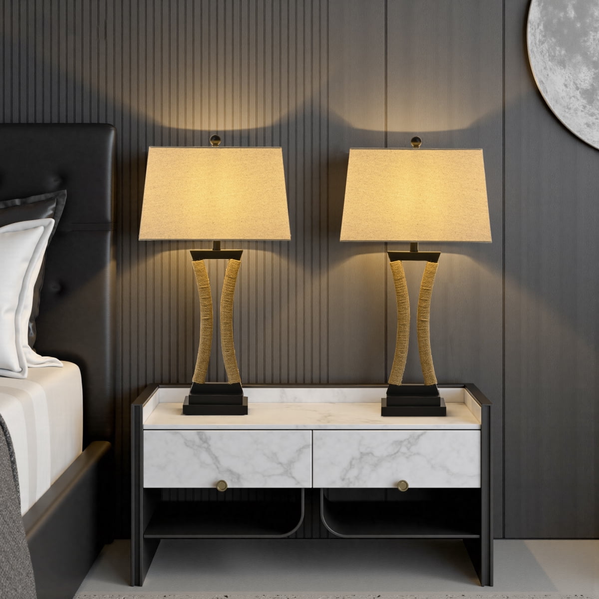 30 Inch Oatmeal Fabric Shade Table Lamp with Rotary Switch, Set of 2 ...