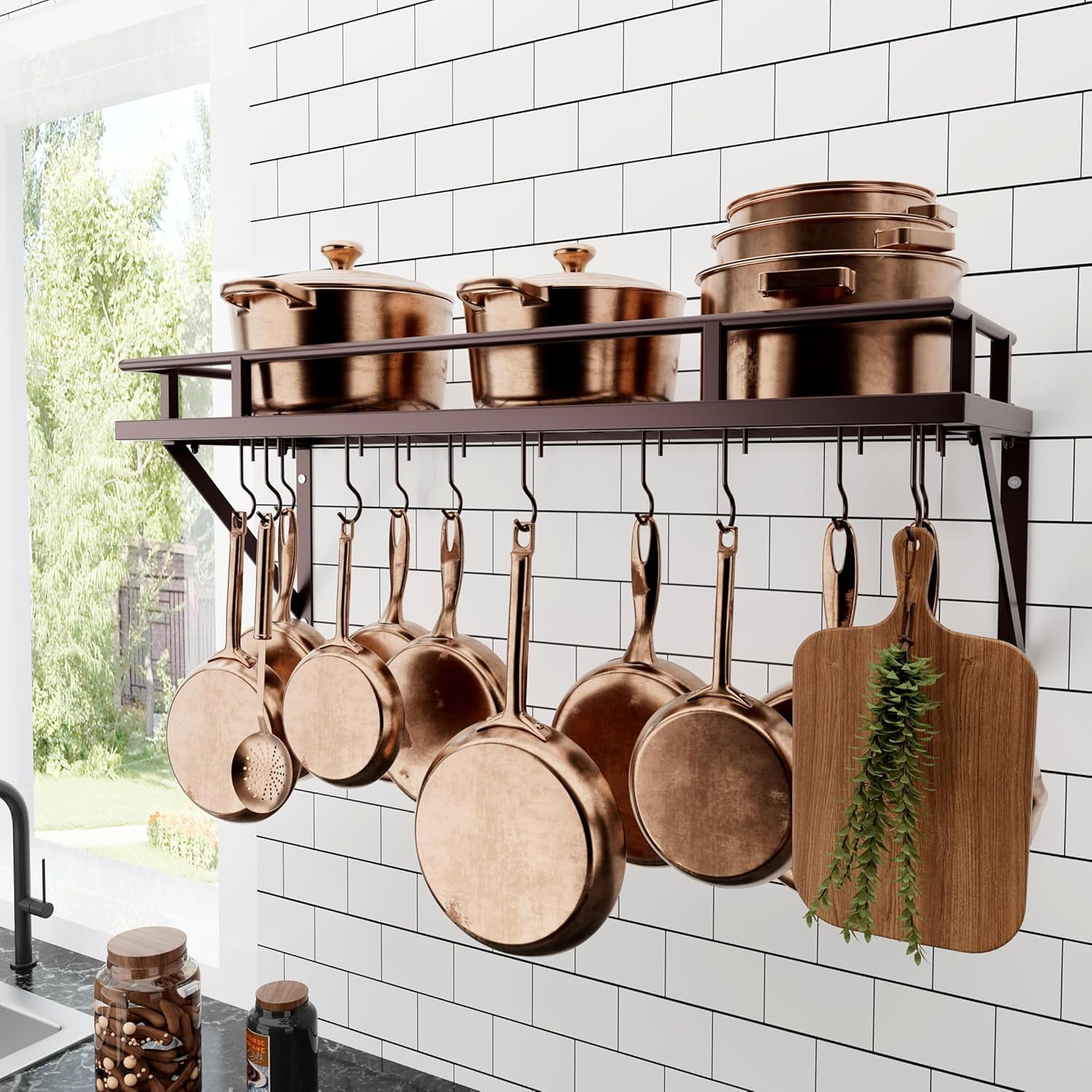 30-Inch Oiled Bronze Pot Rack, Wall Mounted Hanging Pot and Pan ...