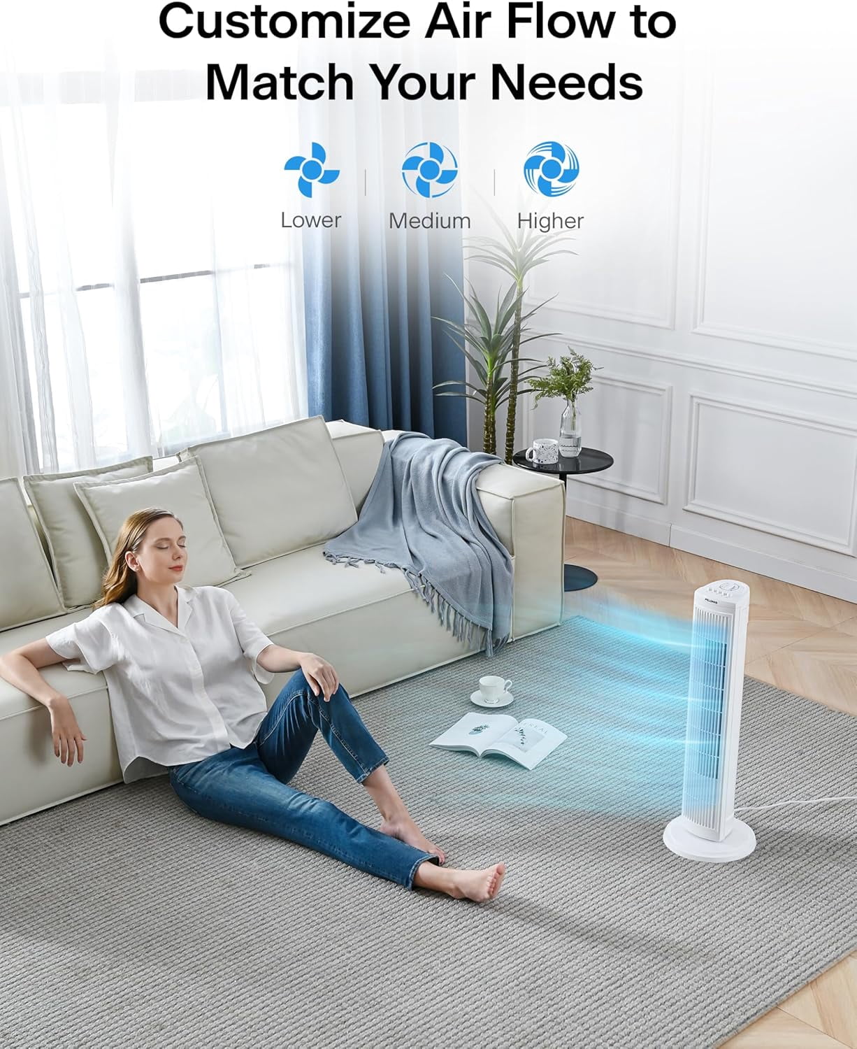 30 Inch Oscillating Tower Fan with 3 Speed Settings and Auto-off Timer ...