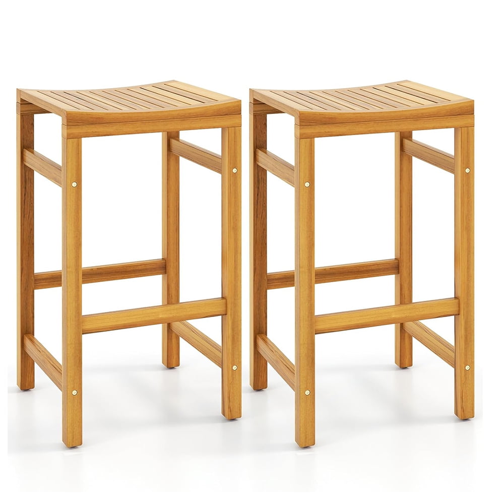 30-Inch Outdoor Bar Stools Set of 2, Acacia Wood Patio Stools with ...
