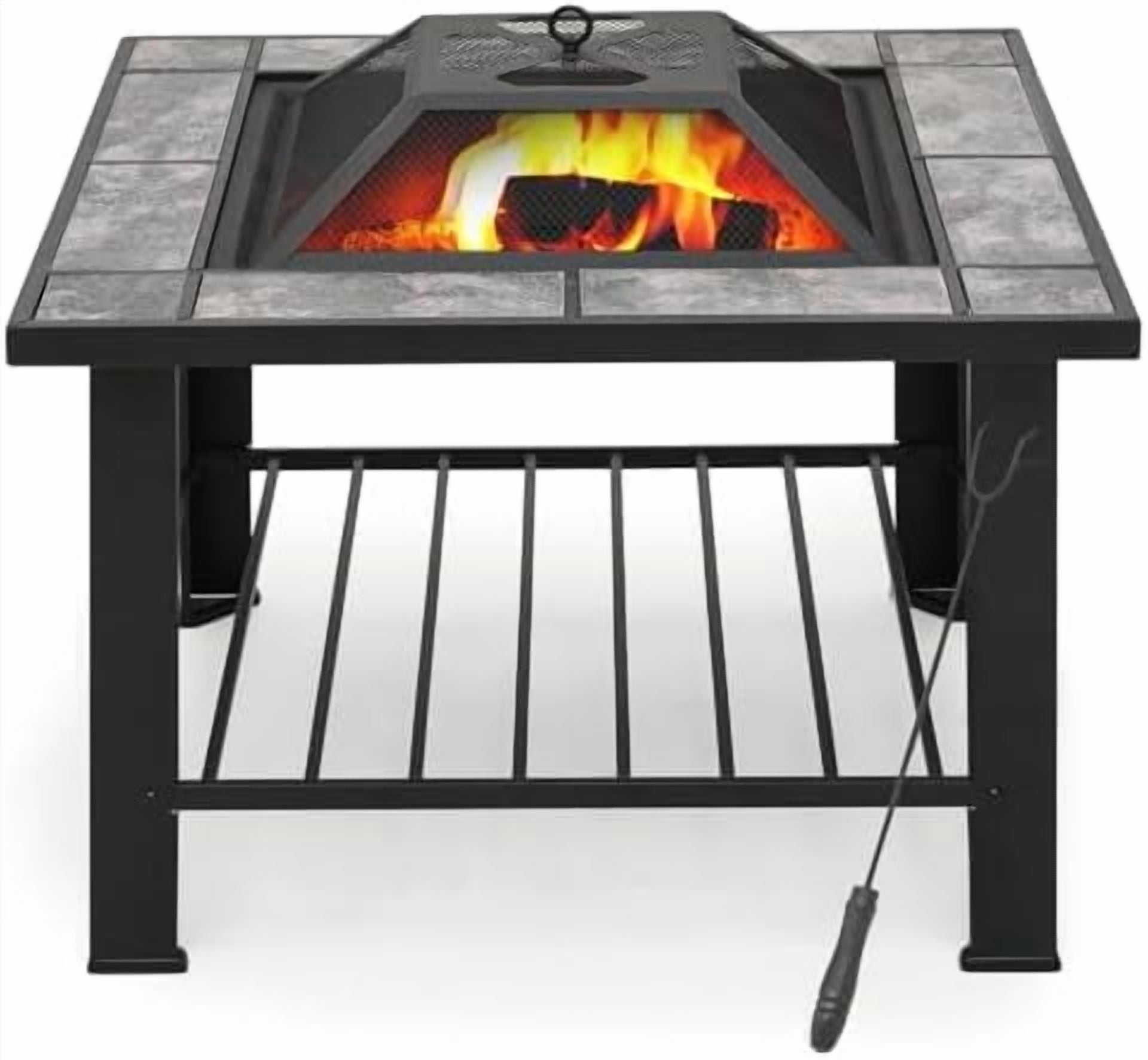30 Inch Outdoor Fire Pit Table, 3 in 1 Square Wood Burning Fire Pit Metal Firepits for Outside ...