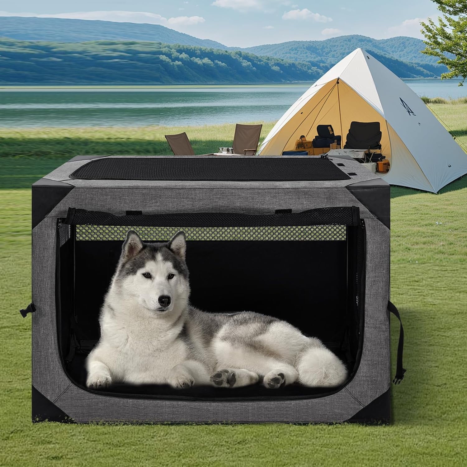 30 Inch Portable Travel Dog Crate, 3 Door Collapsible Soft Pet Kennel ...