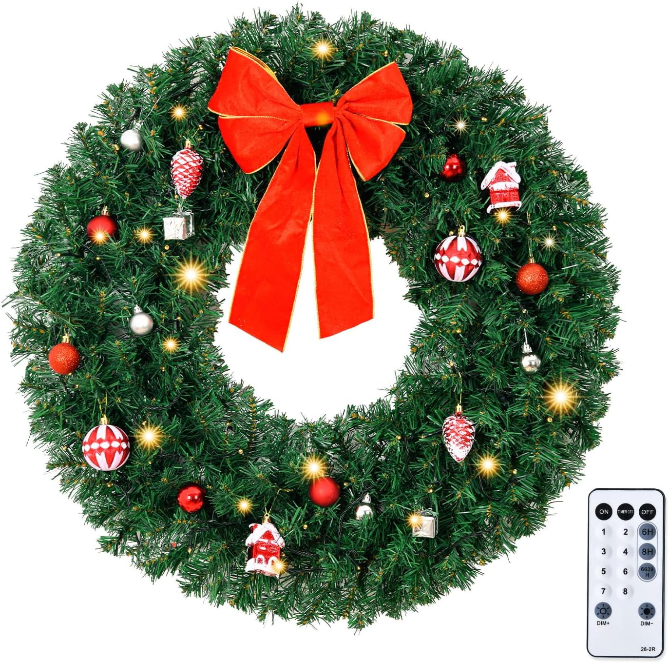 30 Inch Prelit Battery Operated Christmas Wreath, Lighted Xmas Wreath ...