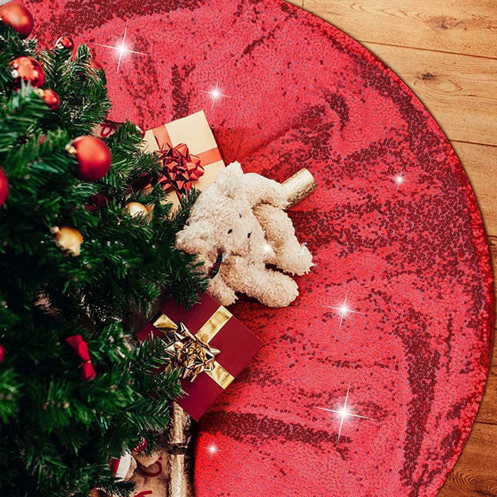 30 Inch Red Sequin Velvet Christmas Tree Skirt, Glitter Xmas Tree Cover ...