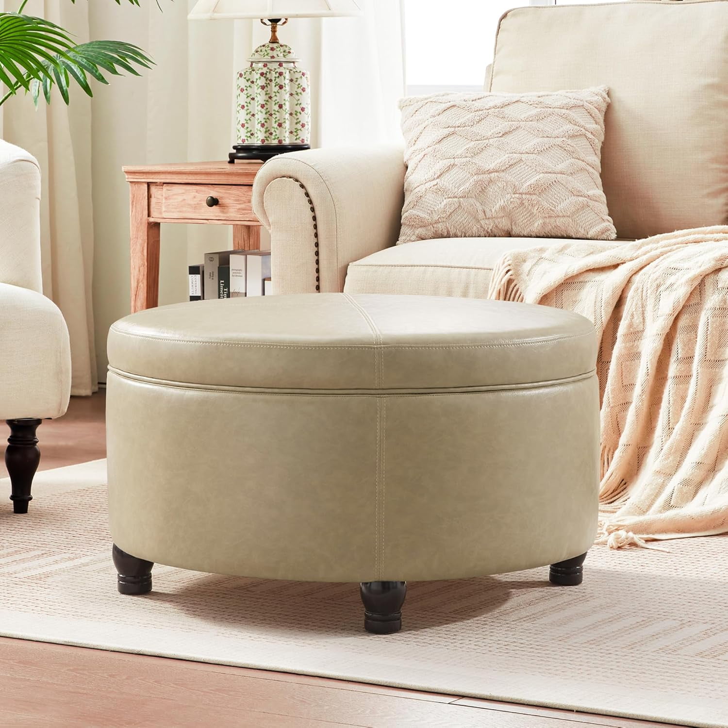 30-Inch Round Storage Ottoman, Modern Ottoman Coffee Table with ...