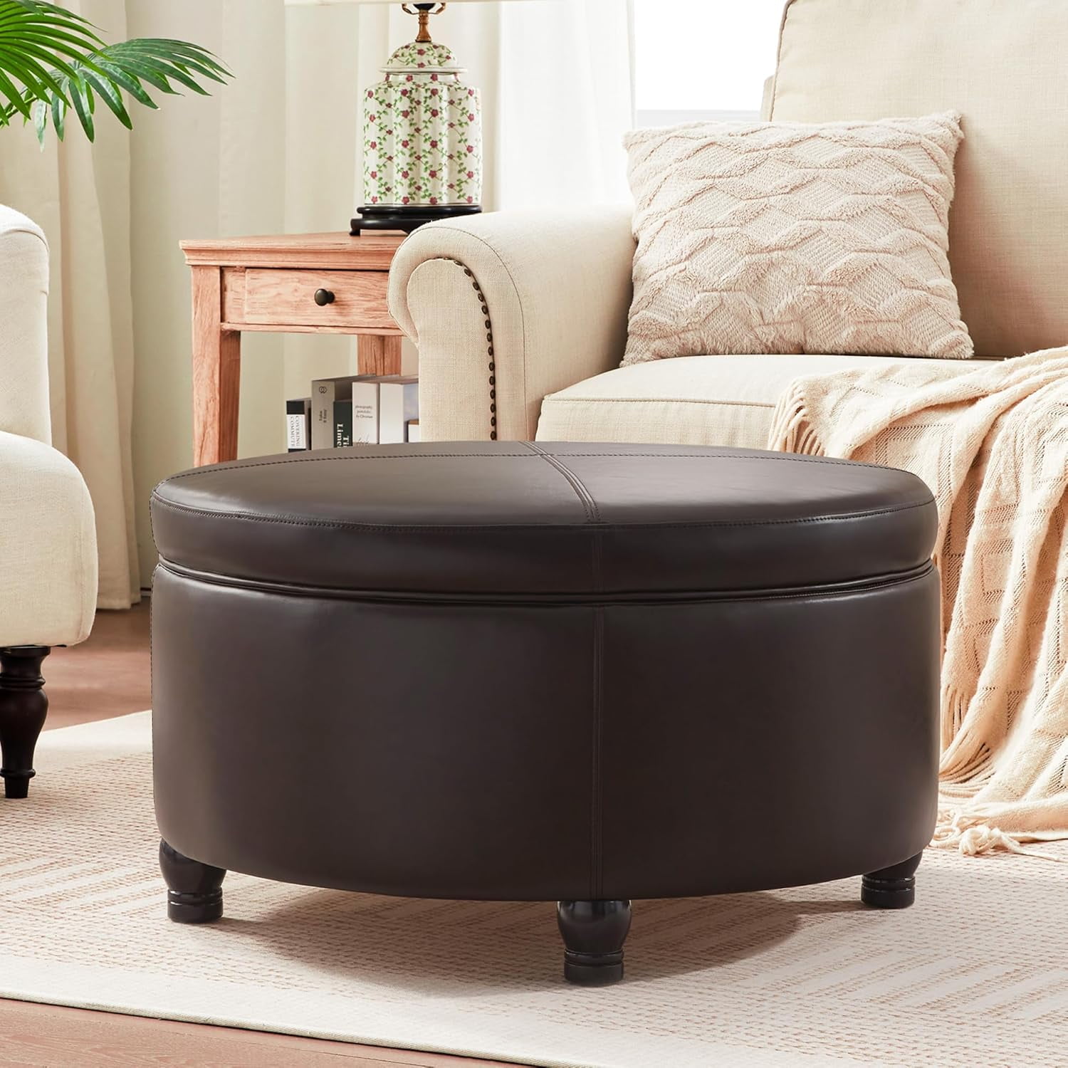 30-Inch Round Storage Ottoman, Modern Ottoman Coffee Table with ...