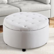 25-Inch Storage Ottoman, Round Ottoman with Small Stool, Modern End ...