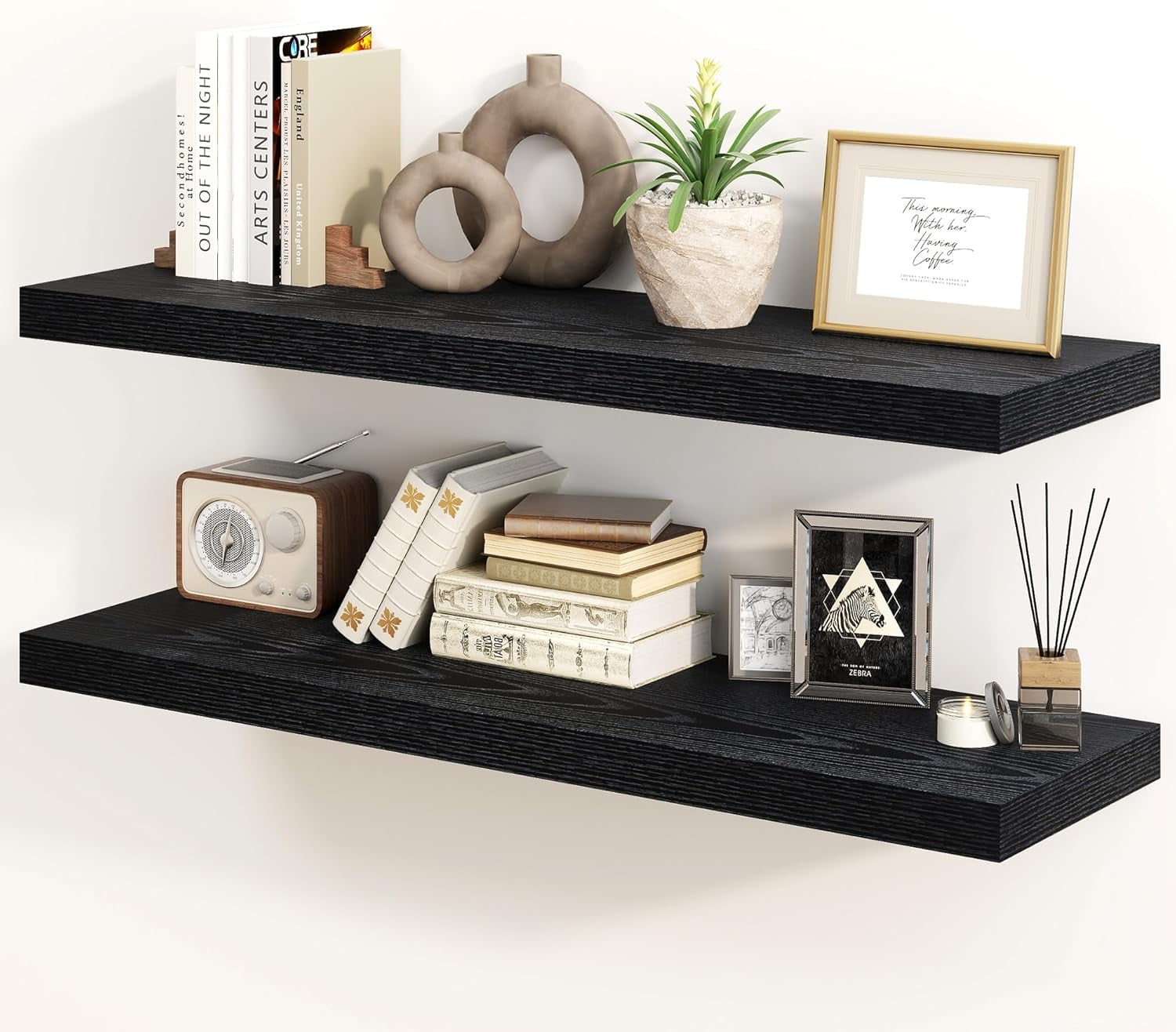 30 Inch Rustic Floating Wall Shelves, 8 Inch Deep Black Floating ...