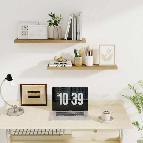 30 Inch Rustic Wood Floating Shelves Set of 2, Deep Wall Mounted Design ...