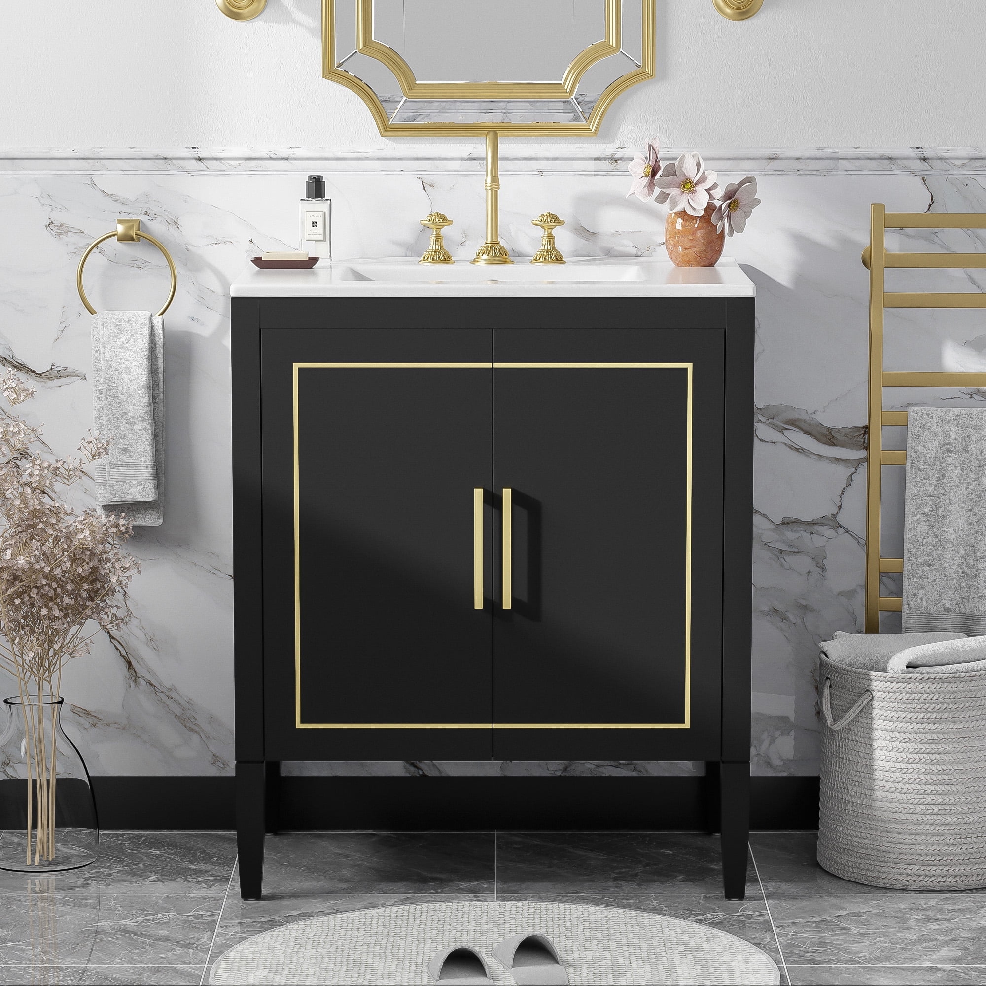 ENSHUI 30 Inch Modern Bathroom Vanity with Ceramic Basin, Soft Close ...