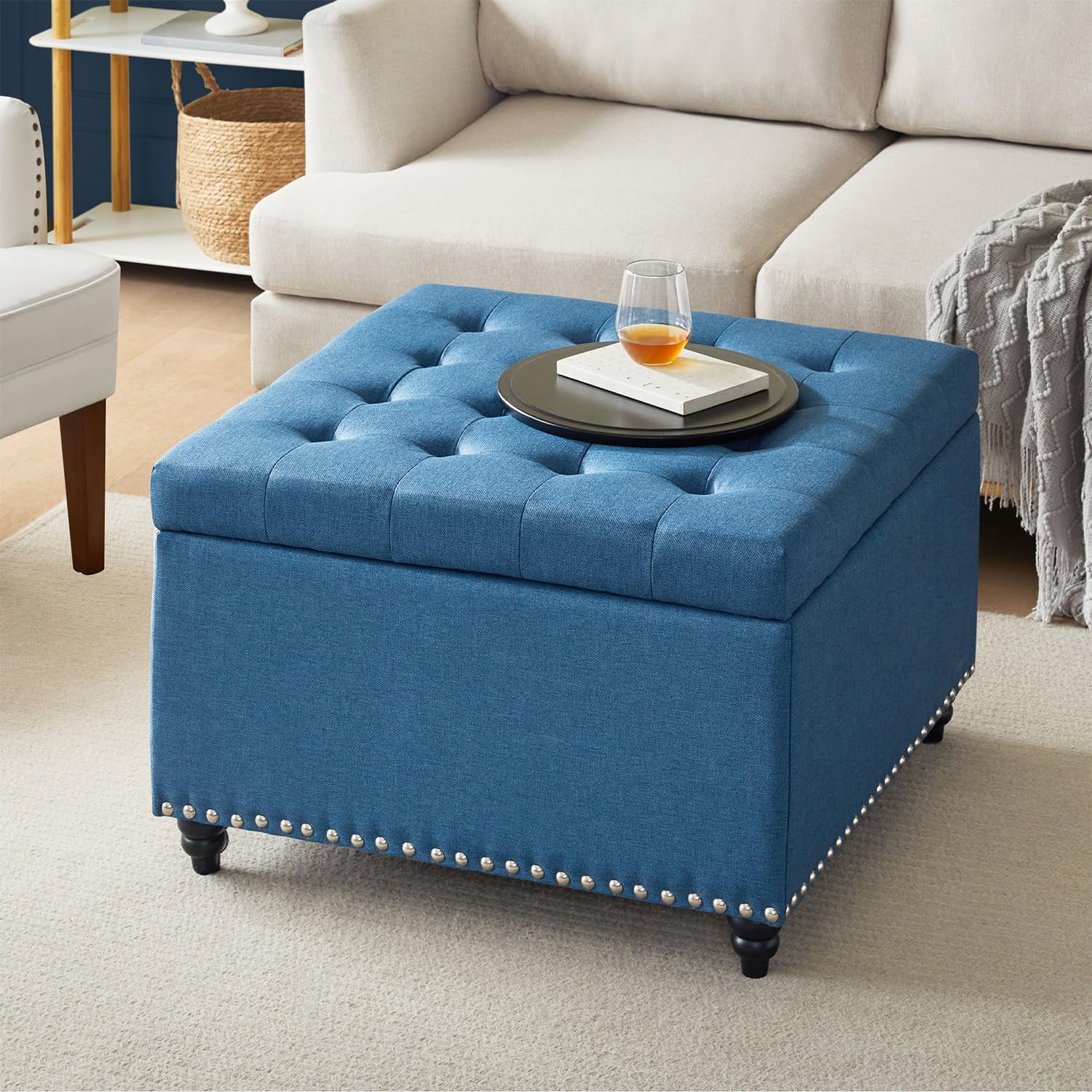 30 Inch Square Storage Ottoman Bench Large Ottoman Coffee Table with ...